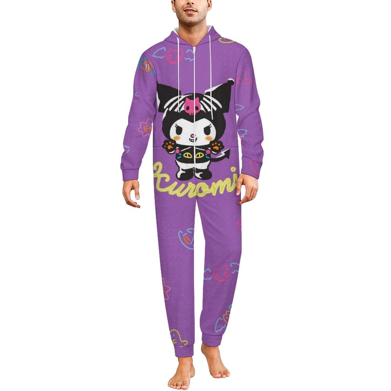 Kuromi And My Melody Unisex Onesie Pajamas Zipper Jumpsuit Hooded One ...
