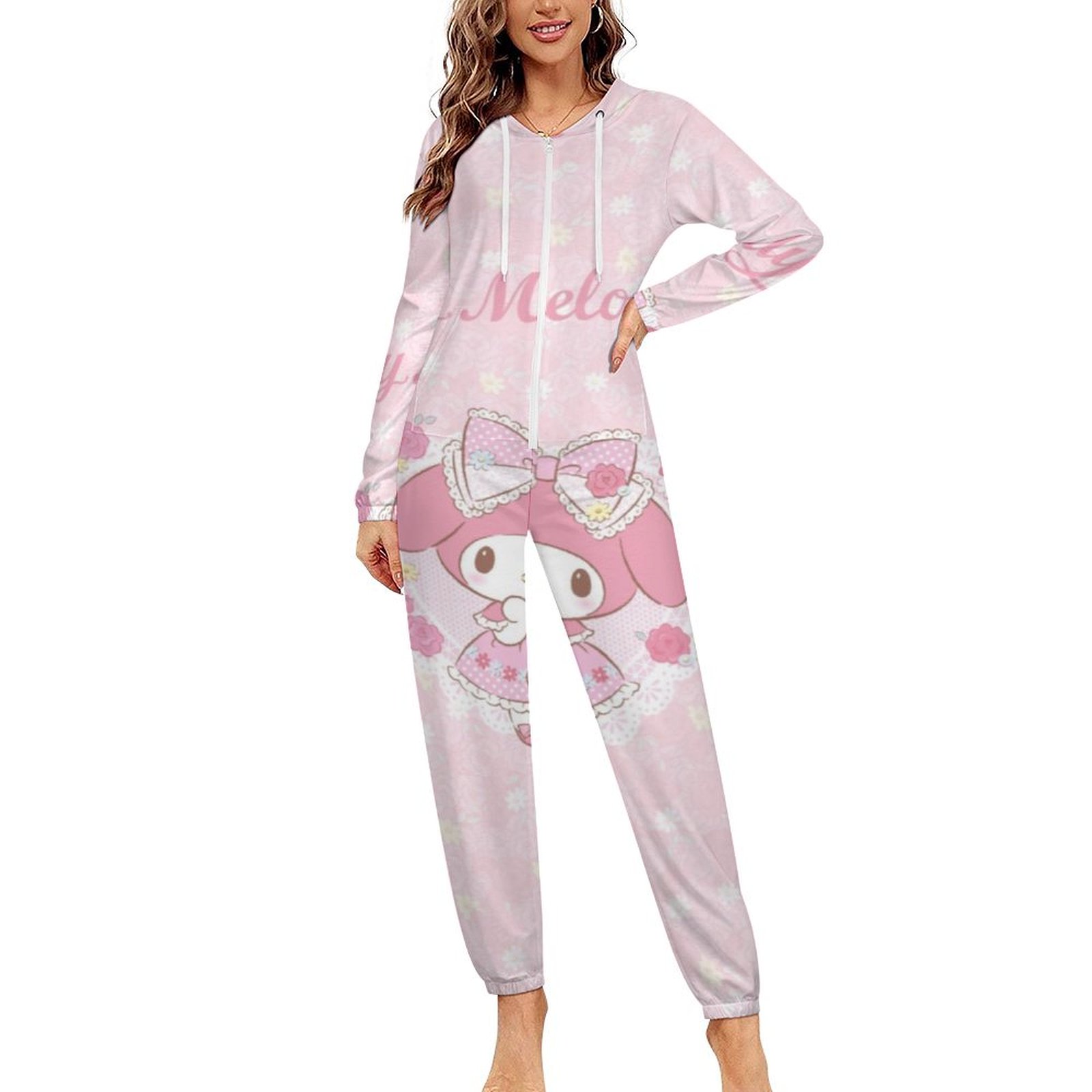 Kuromi And My Melody Unisex Onesie Pajamas Zipper Jumpsuit Hooded One ...