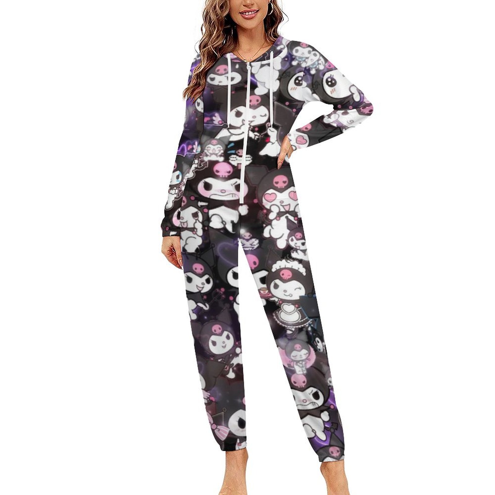 Kuromi And My Melody Unisex Onesie Pajamas Zipper Jumpsuit Hooded One ...