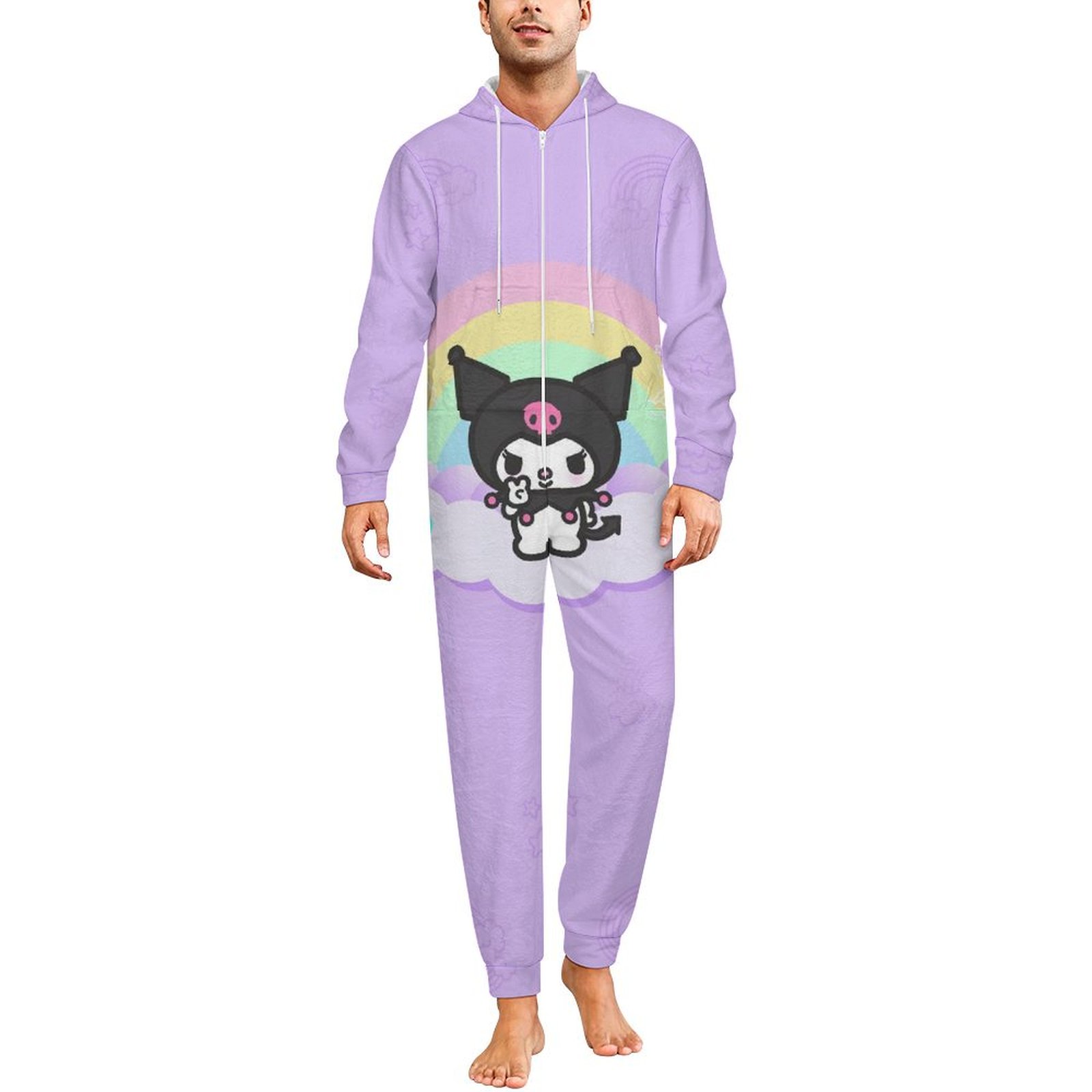 Kuromi And My Melody Unisex Onesie Pajamas Zipper Jumpsuit Hooded One ...