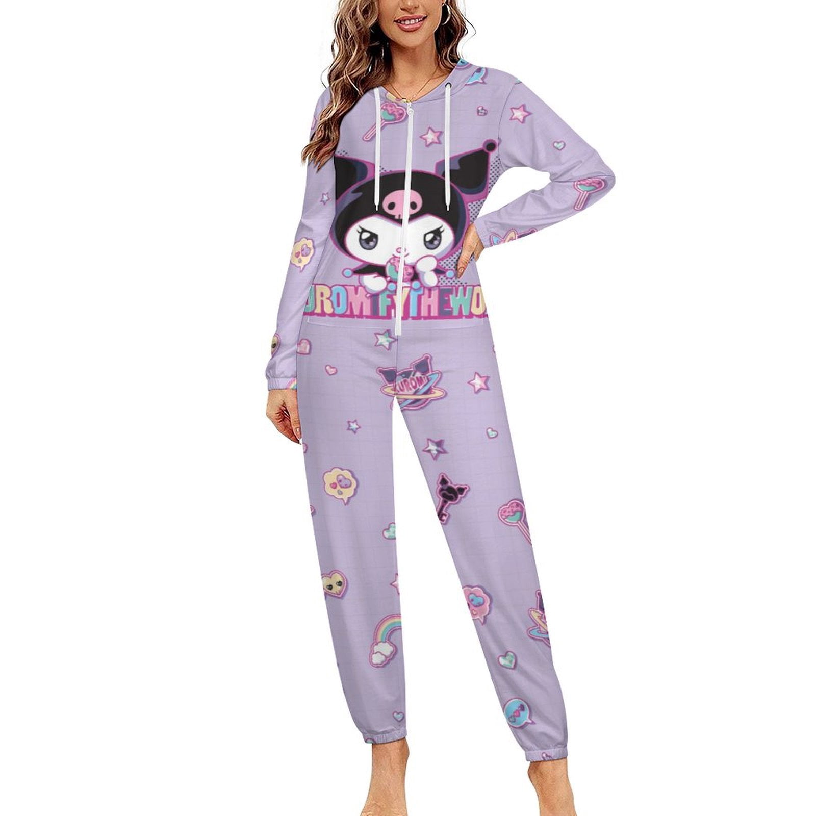 Kuromi And My Melody Unisex Onesie Pajamas Zipper Jumpsuit Hooded One ...