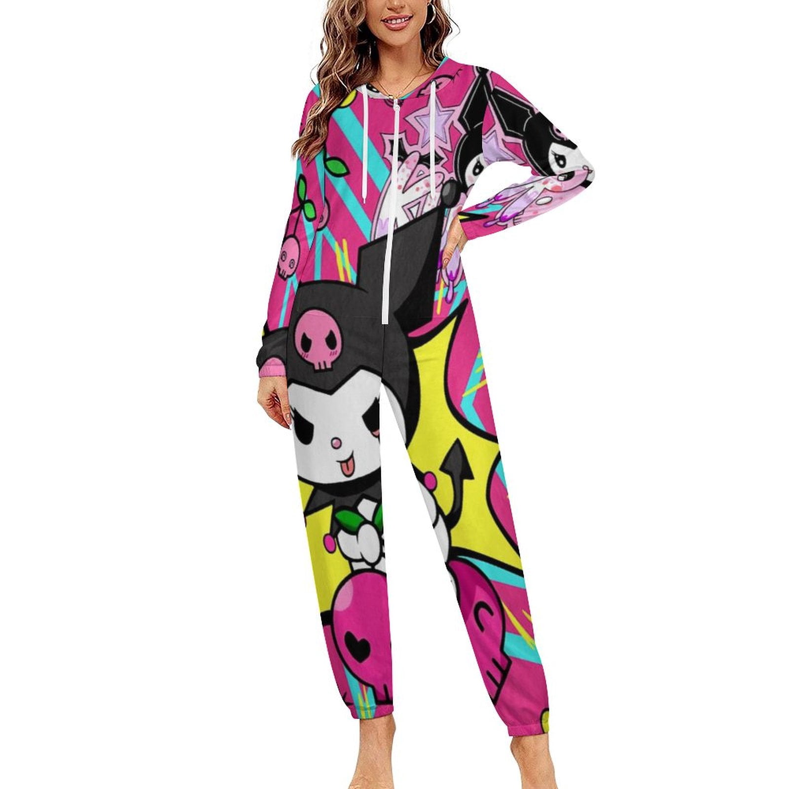 Kuromi And My Melody Unisex Onesie Pajamas Zipper Jumpsuit Hooded One ...