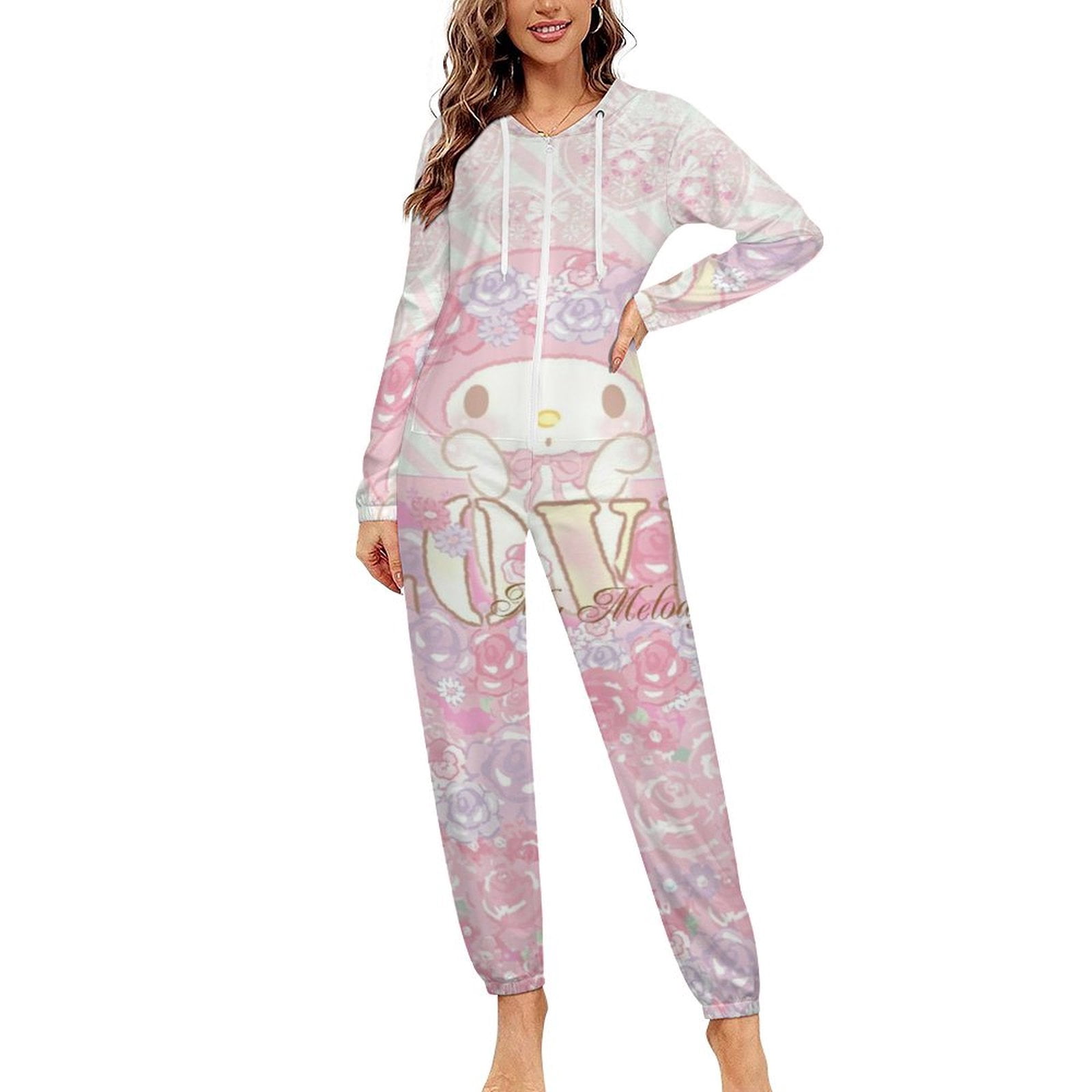 Kuromi And My Melody Unisex Onesie Pajamas Zipper Jumpsuit Hooded One ...