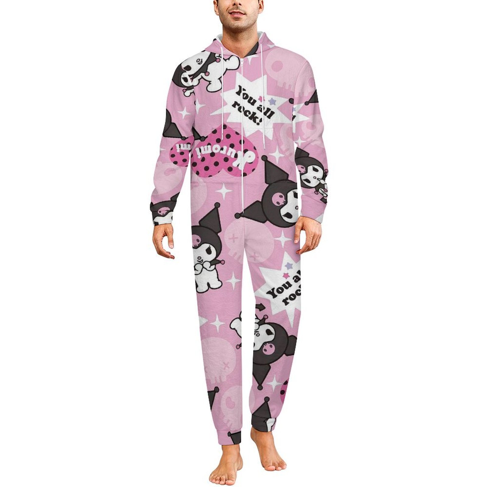 Kuromi And My Melody Unisex Onesie Pajamas Zipper Jumpsuit Hooded One ...