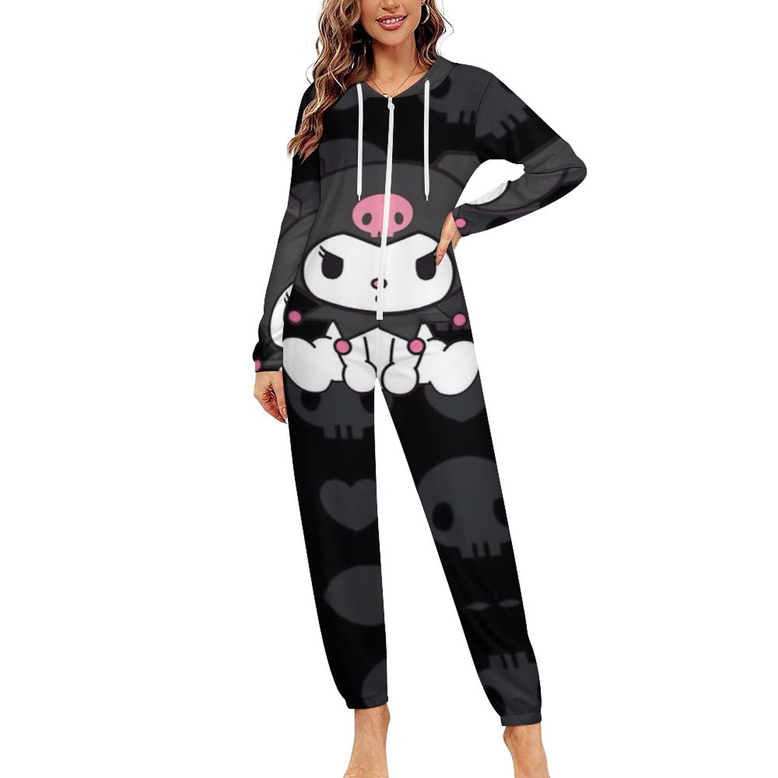 Kuromi And My Melody Unisex Onesie Pajamas Zipper Jumpsuit Hooded One ...