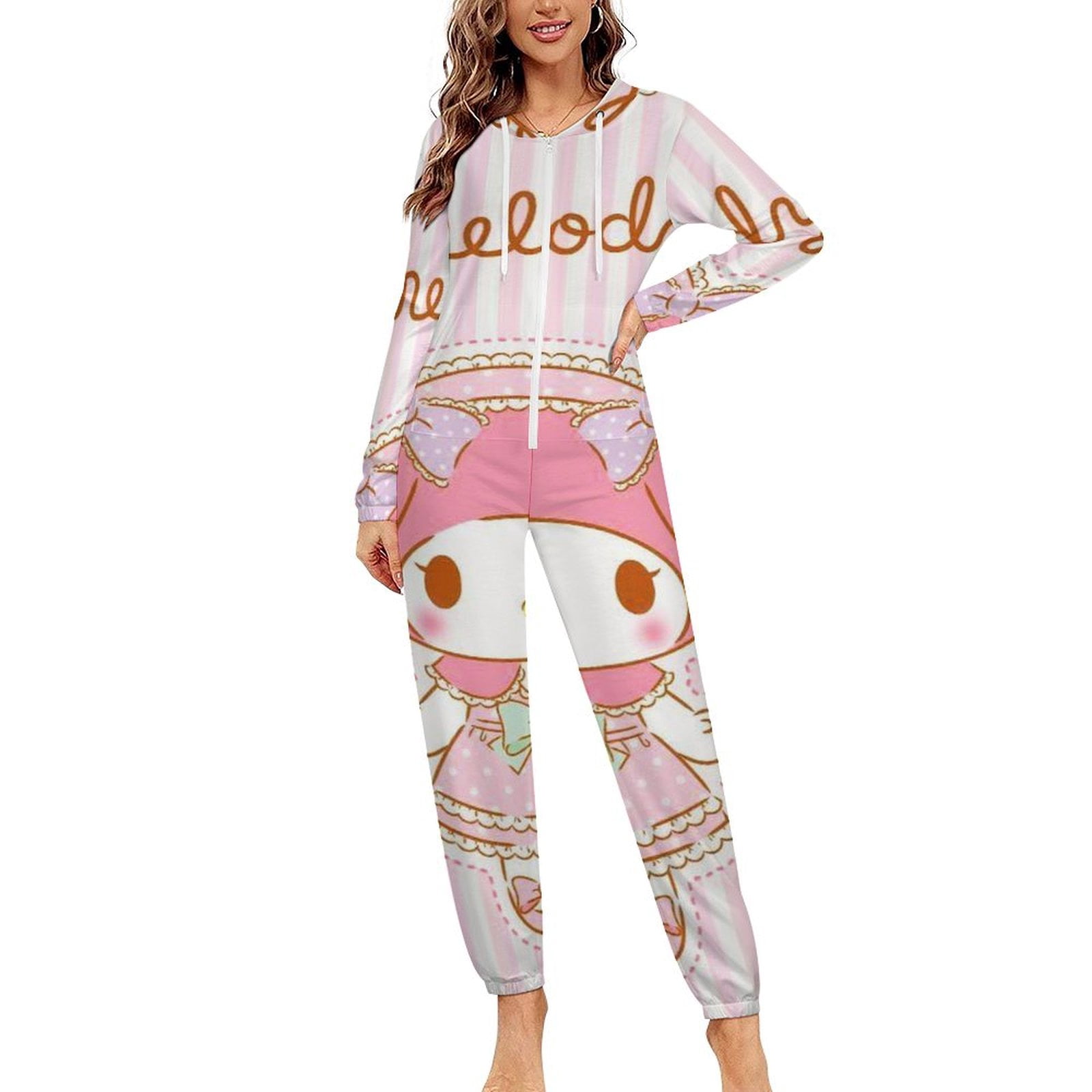 Kuromi And My Melody Unisex Onesie Pajamas Zipper Jumpsuit Hooded One ...