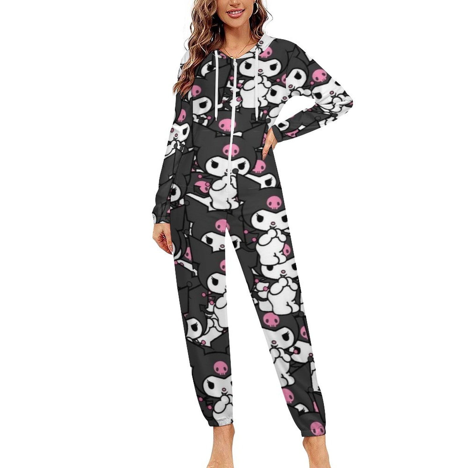 Kuromi And My Melody Unisex Onesie Pajamas Zipper Jumpsuit Hooded One Piece Sleepwear for Family ...