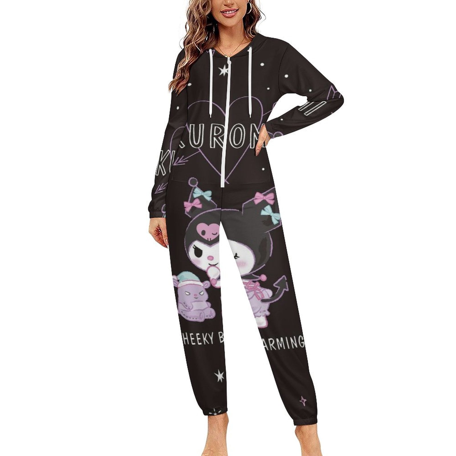 Kuromi And My Melody Unisex Onesie Pajamas Zipper Jumpsuit Hooded One ...