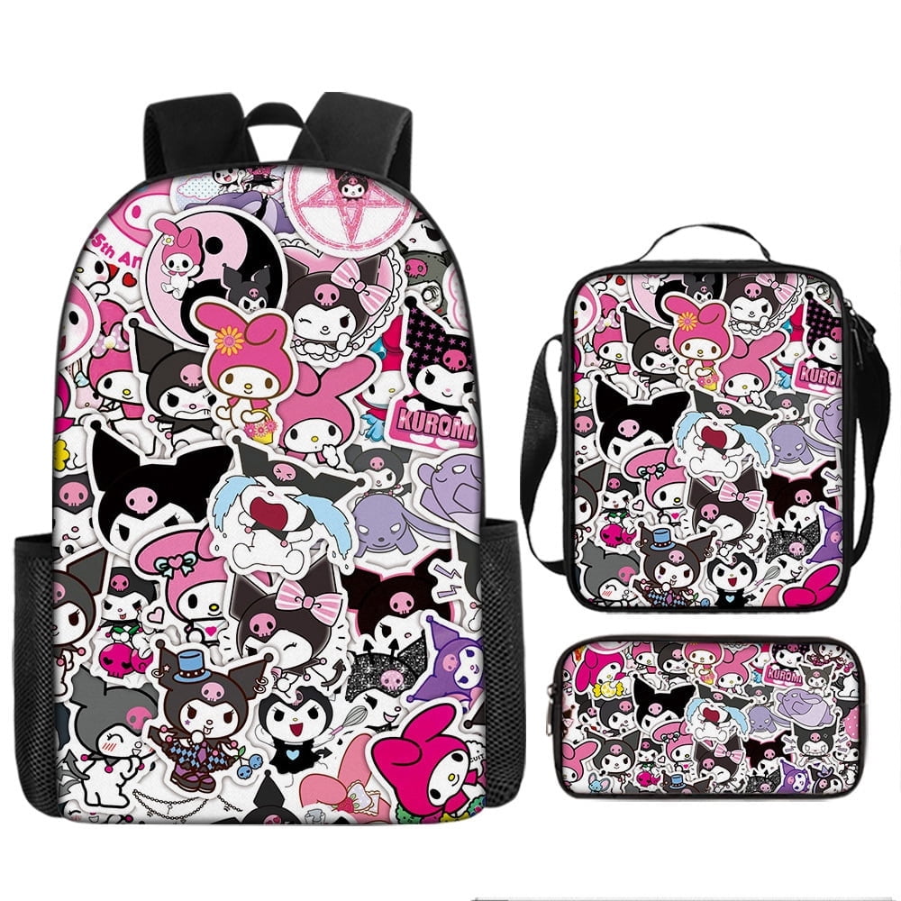 Kuromi Anime Backpack Set 3 Pieces with Lunch Bag and Pencil Case for ...