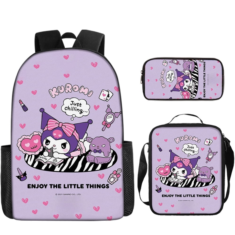 Kuromi Anime Backpack Set 3 Pieces with Lunch Bag and Pencil Case for ...