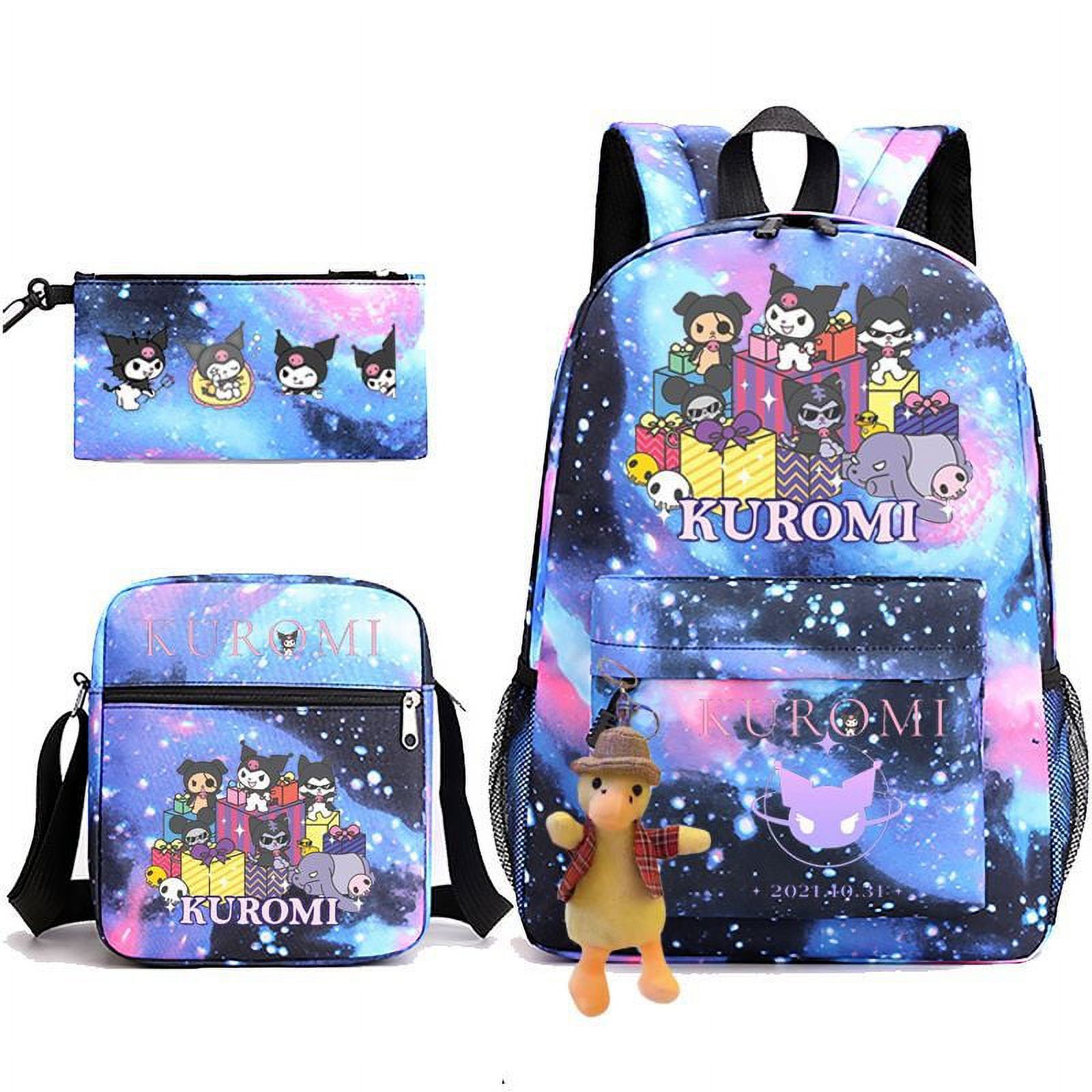 Kuromi Anime Backpack Set 3 Pieces with Shoulder Bag and Pencil Case ...