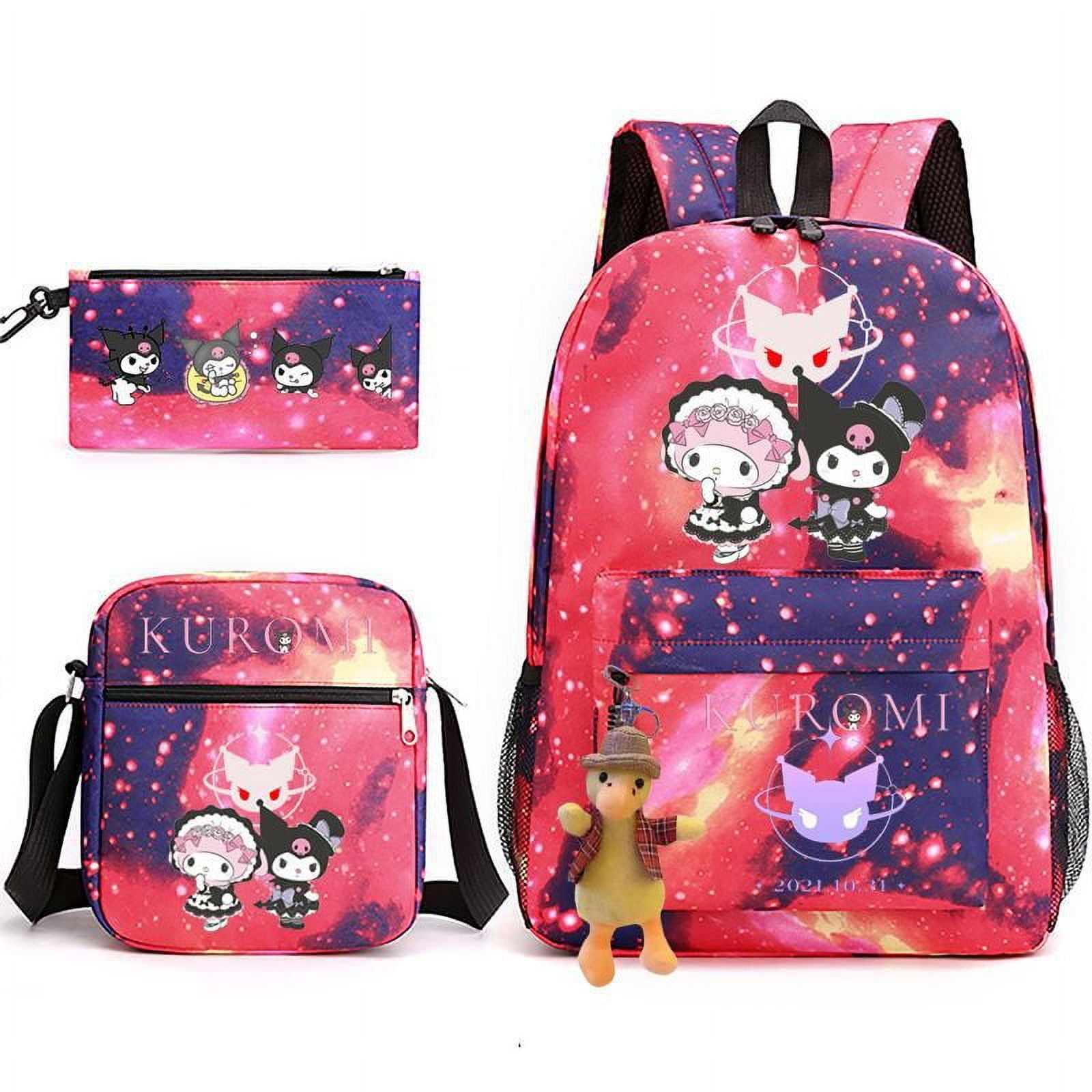 Kuromi Anime Backpack Set 3 Pieces with Shoulder Bag and Pencil Case ...