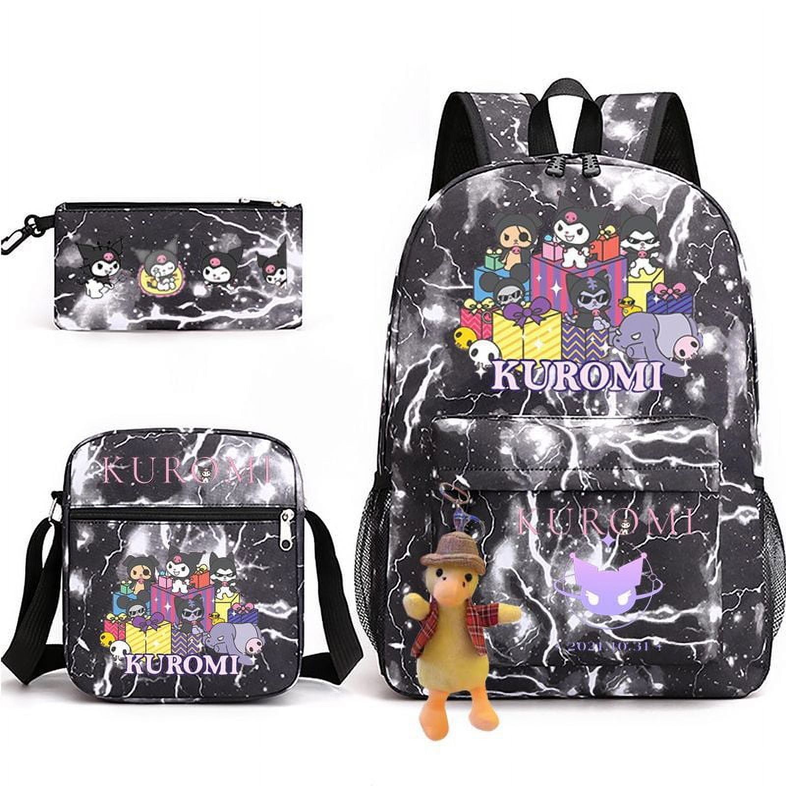 Kuromi Anime Backpack Set 3 Pieces with Shoulder Bag and Pencil Case ...