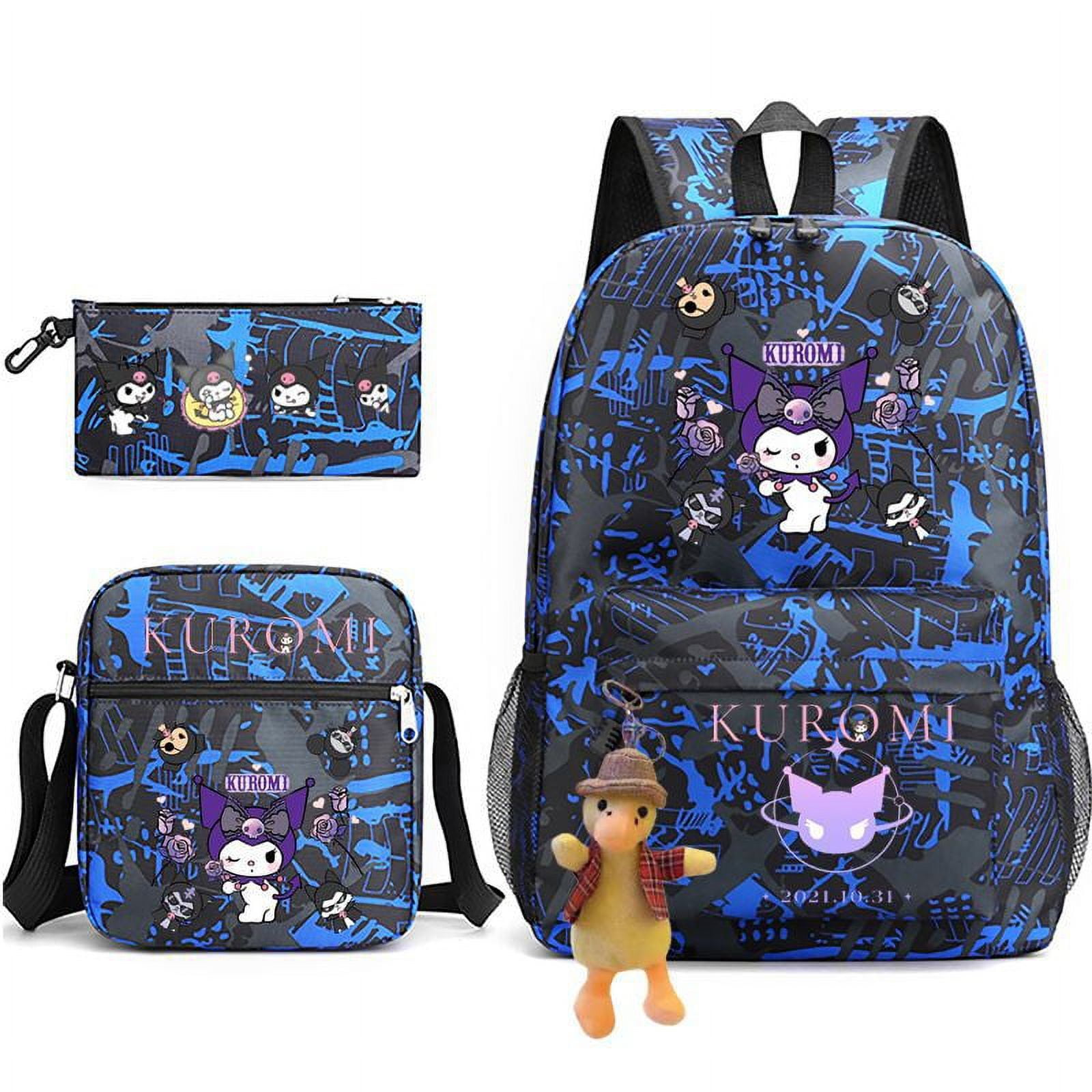 Kuromi Anime Backpack Set 3 Pieces with Shoulder Bag and Pencil Case ...