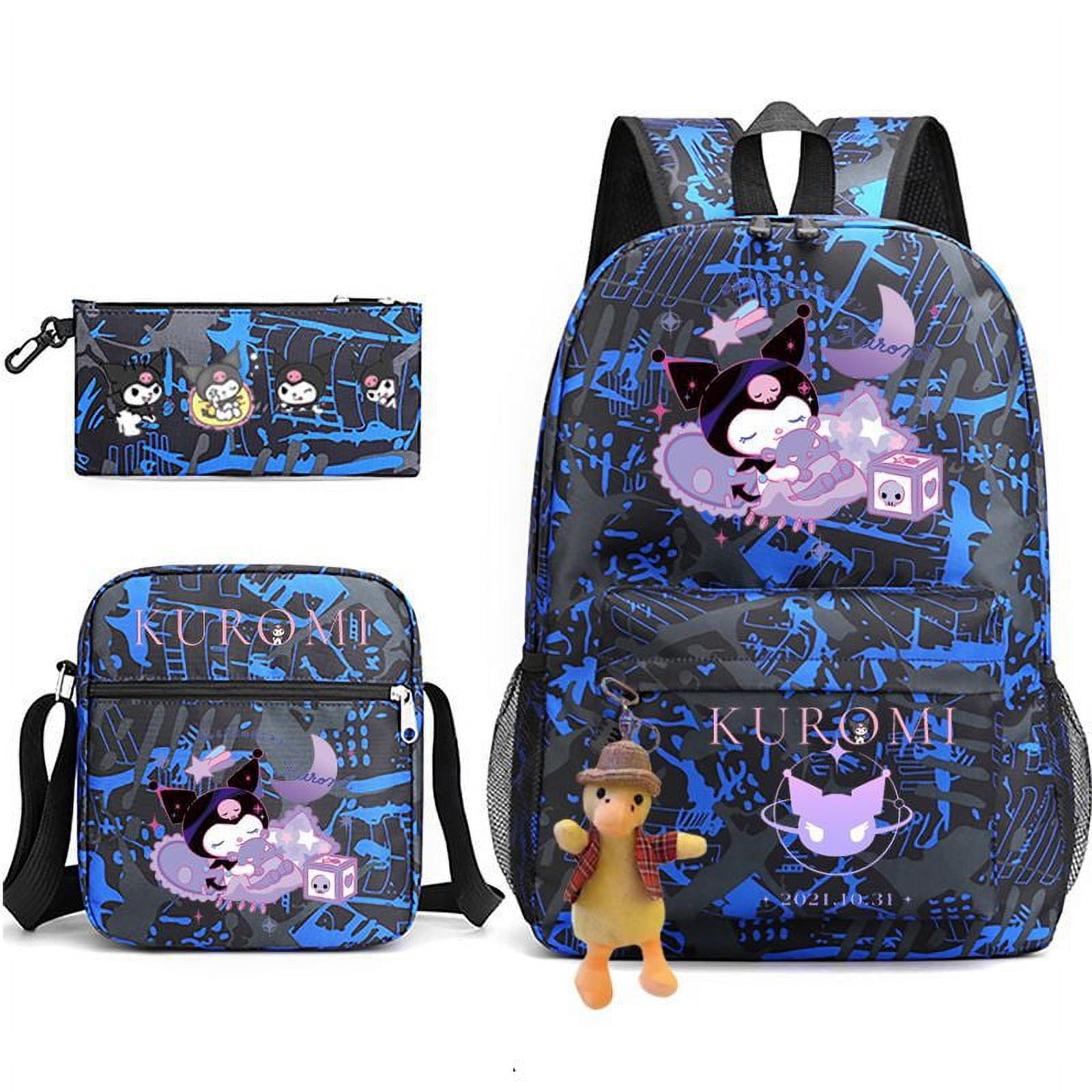 Kuromi Anime Backpack Set 3 Pieces with Shoulder Bag and Pencil Case ...
