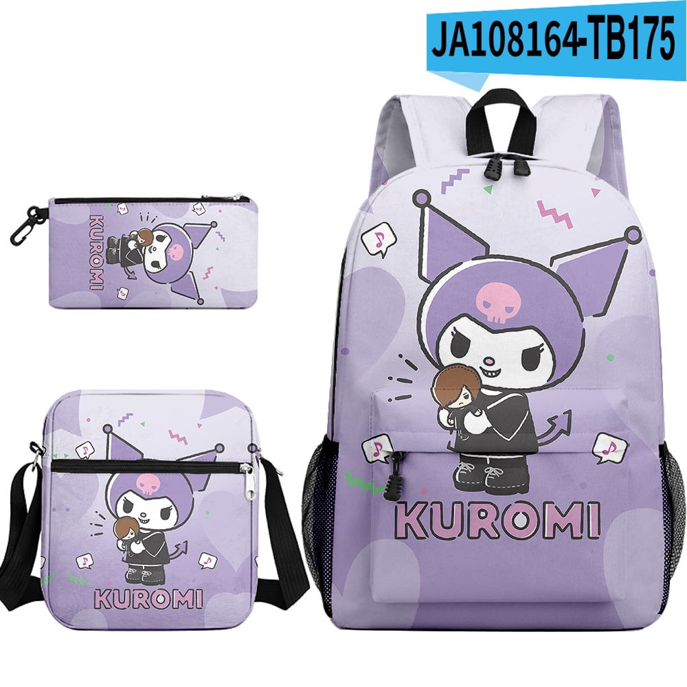 Kuromi Anime Backpack Set 3 Pieces with Shoulder Bag and Pencil Case ...