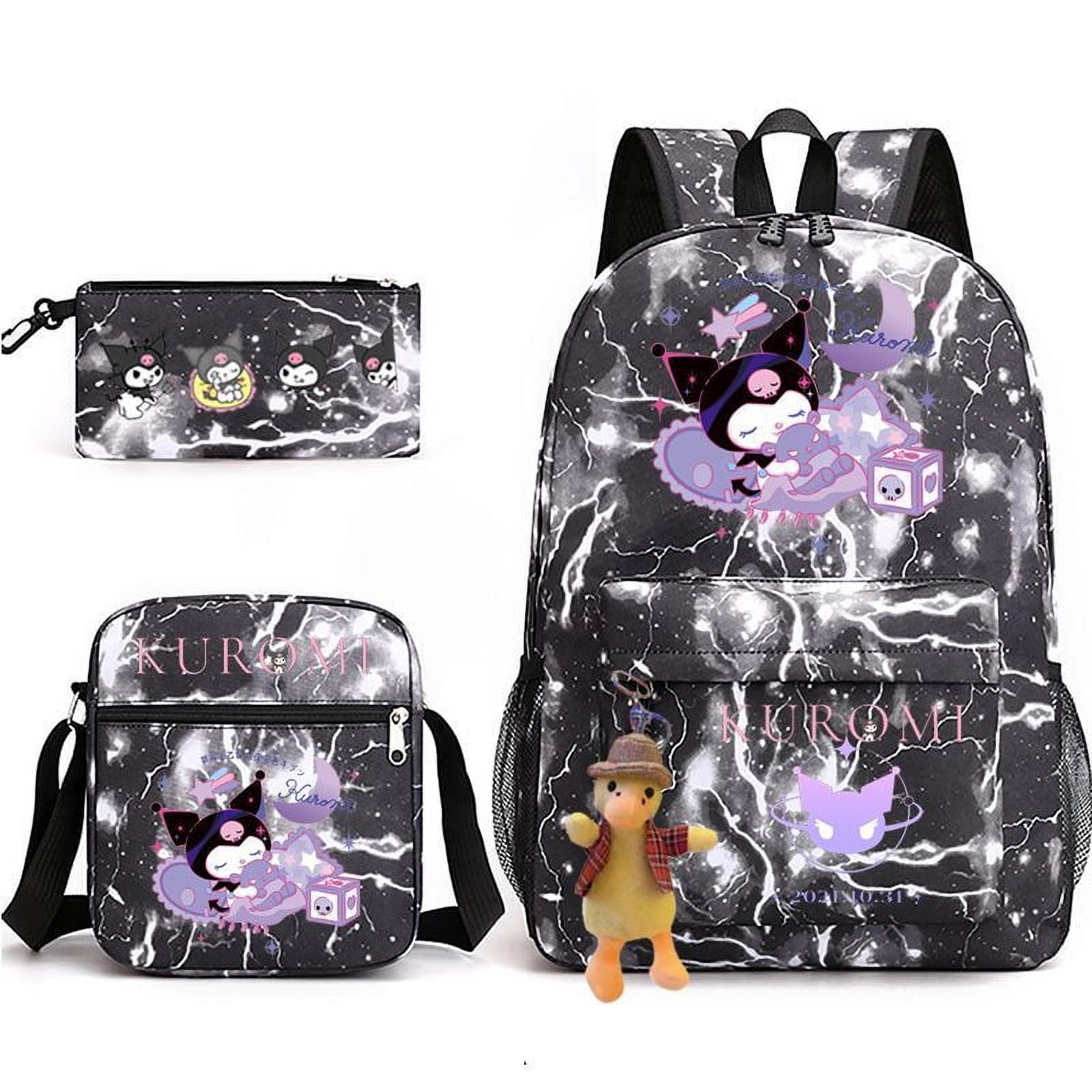 Kuromi Anime Backpack Set 3 Pieces with Shoulder Bag and Pencil Case ...