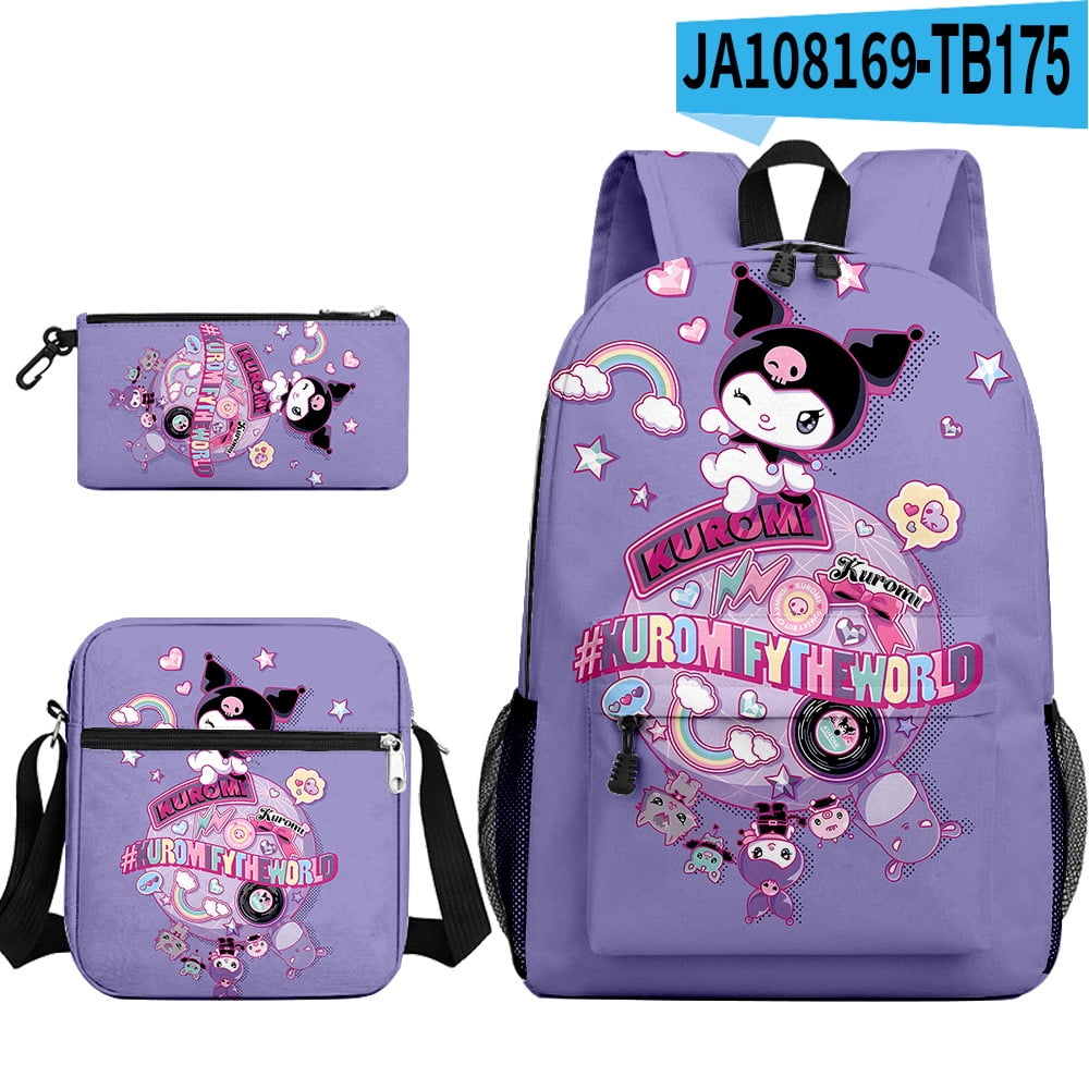 Kuromi Anime Backpack Set 3 Pieces with Shoulder Bag and Pencil Case ...