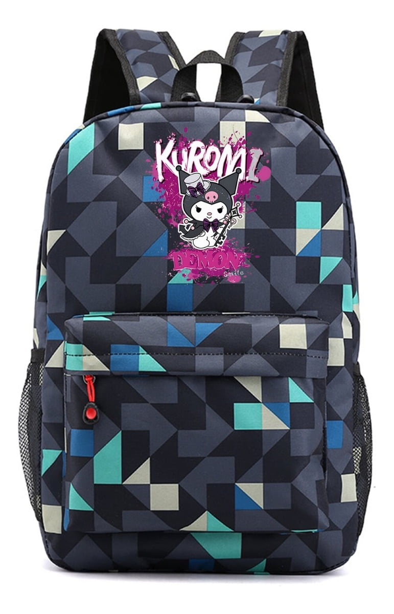 Kuromi Artistic Geometric Blue Backpack, Lightweight Anime Laptop Bag ...
