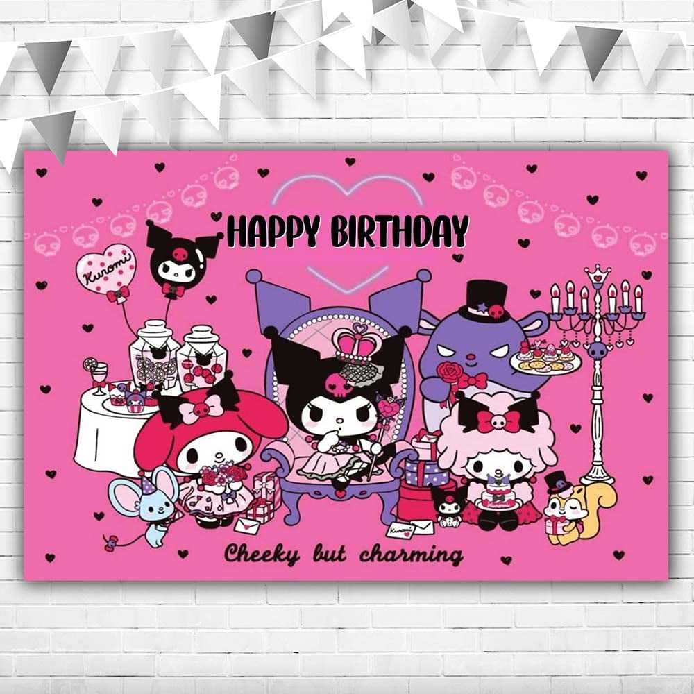 Kuromi Backdrop for Birthday Party 5x3ft Hot Pink My Melody and Kuromi ...