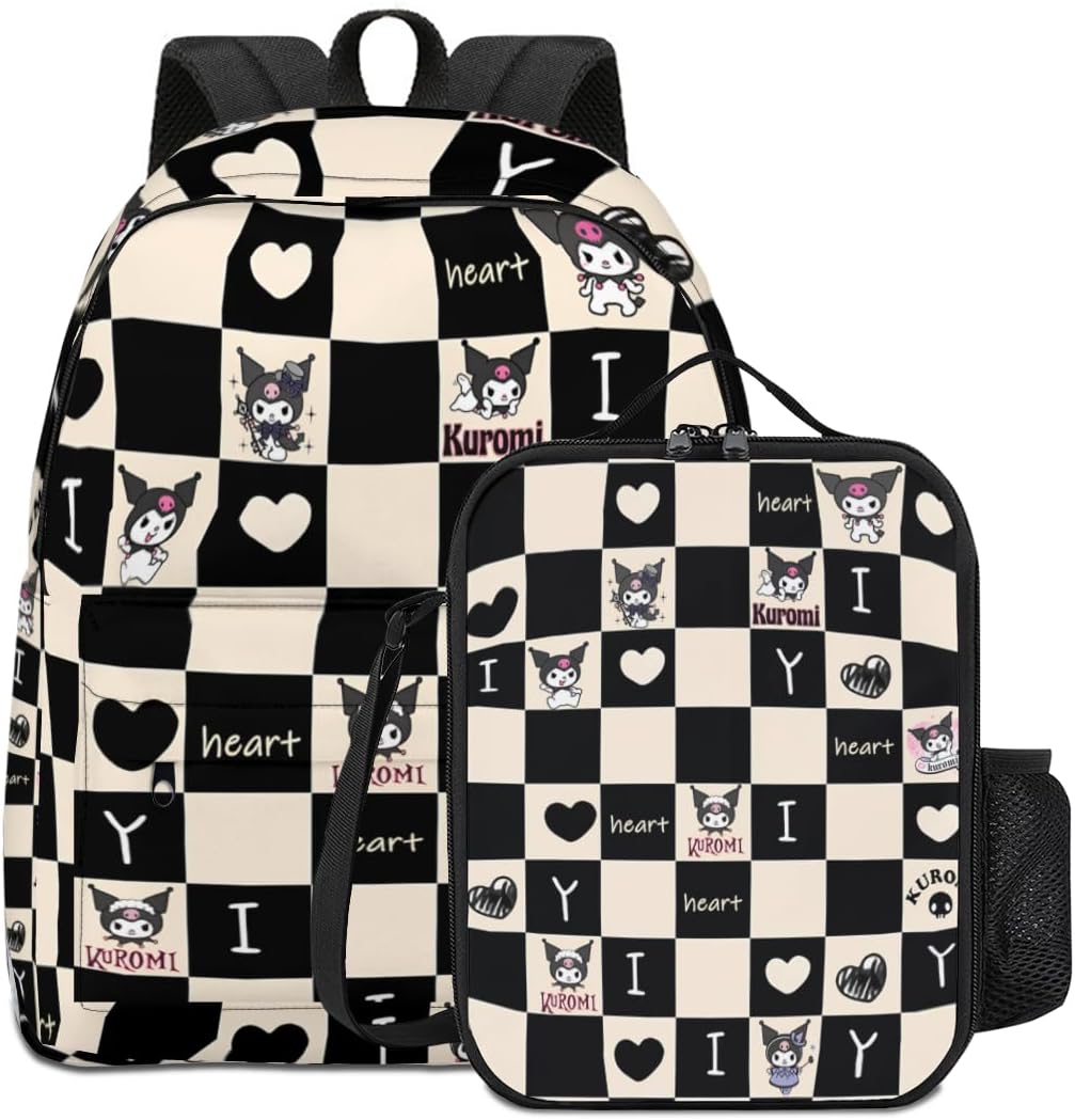 Kuromi Backpack 2Pcs Kawai Anime Backpack With Lunch Bag 3d Print Cute ...