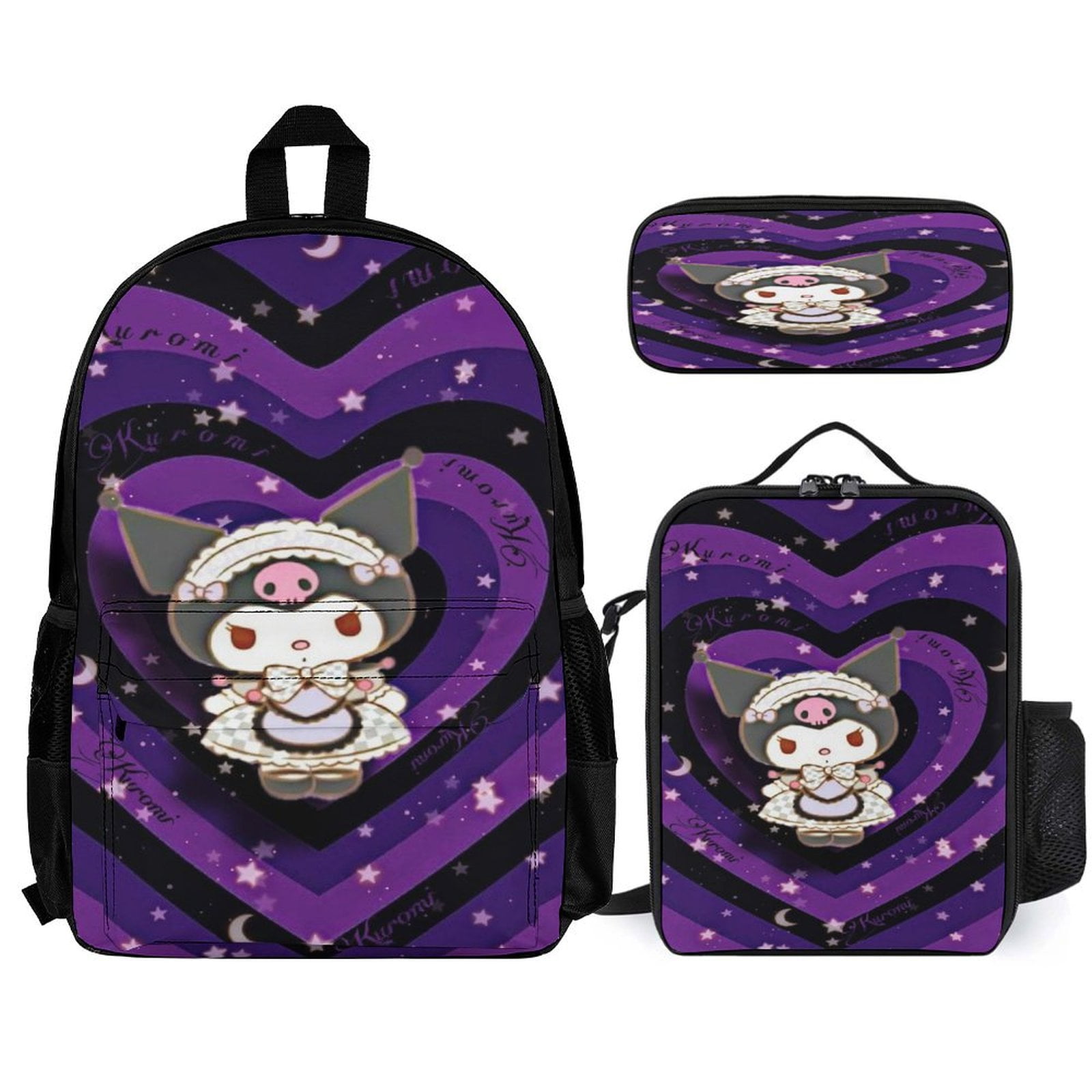 Kuromi Backpack 3 PCS Set Laptop Backpack with Pencil Case Lunch Bag ...