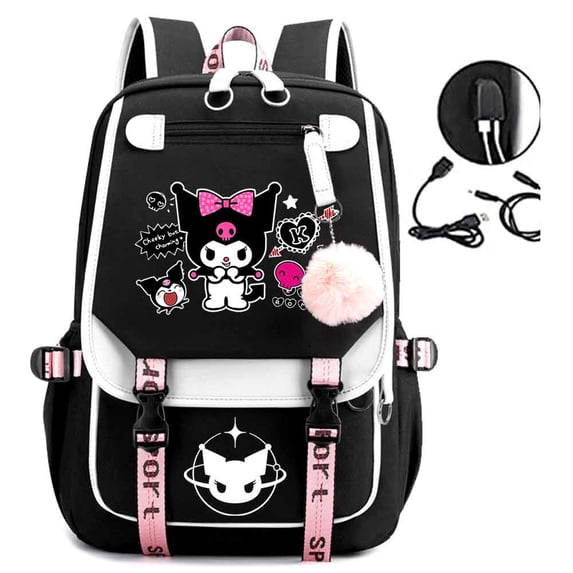 Kuromi Backpack Cute Laptop Travel Backpack Cartoon Daypack with USB ...