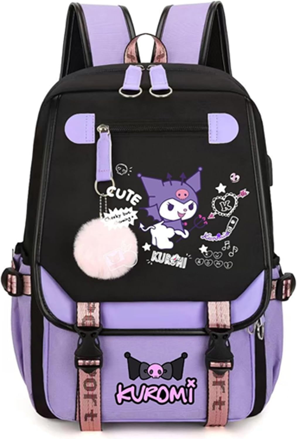Kuromi Backpack Purple Anime School Bag Business Casual Laptop ...