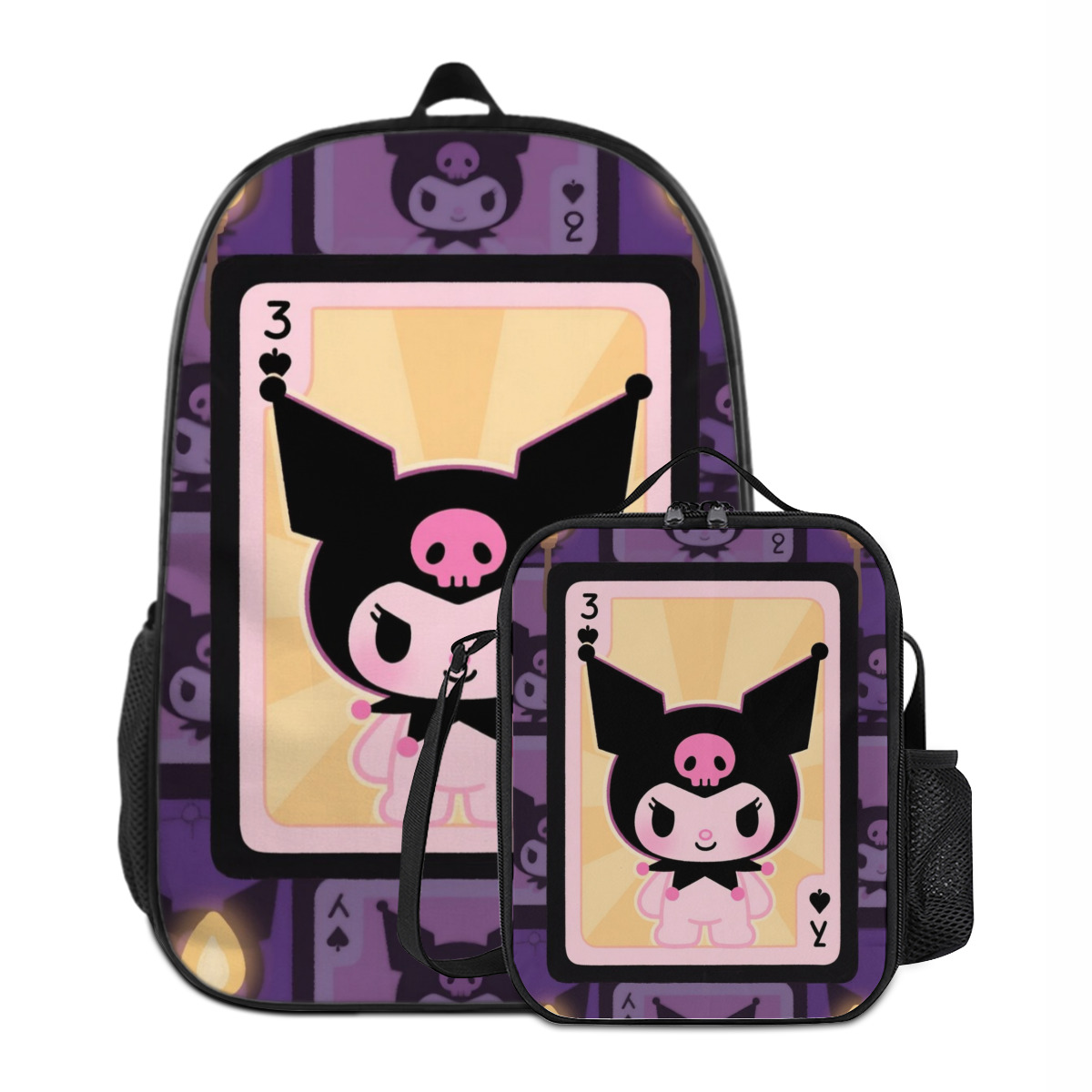 Kuromi Backpack with Insulated Lunch Box Set Unisex Travel Outdoor ...