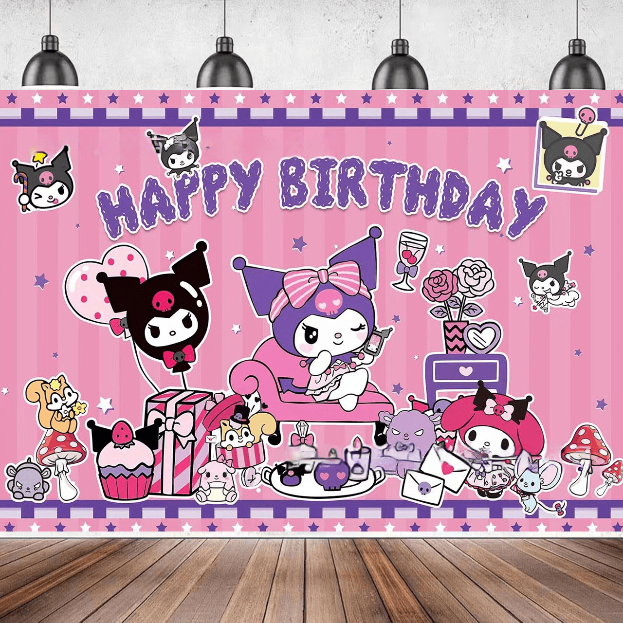 Kuromi Birthday Party Decoration,Kawaii Party Photo Background 5 x 3 FT ...