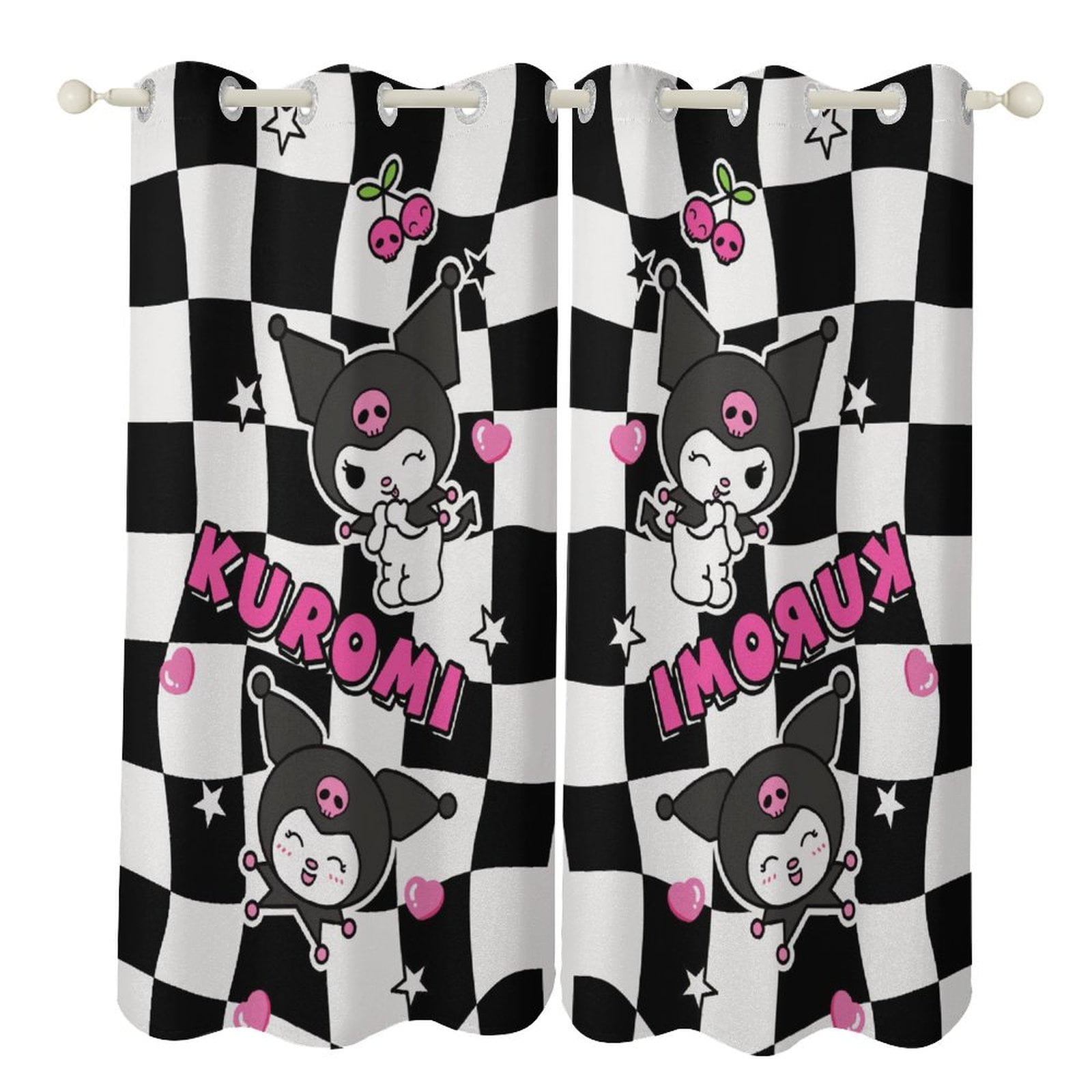 Kuromi Black And White Grid Curtains,Blackout Curtains for Bedroom ...