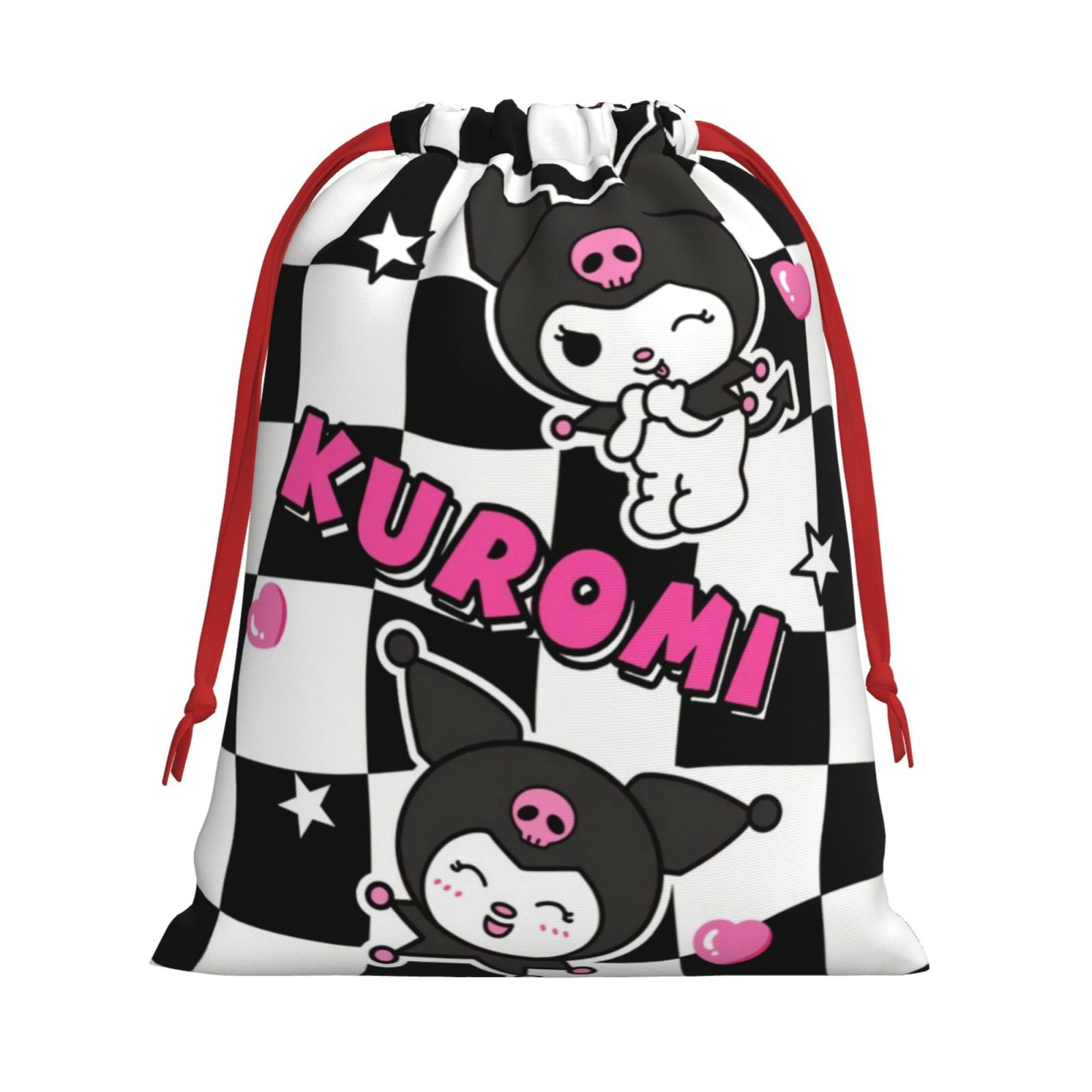 Kuromi Black And White Grid Drawstring Bag For Kids Adults Gifts Drawstring Backpacks Set Great ...