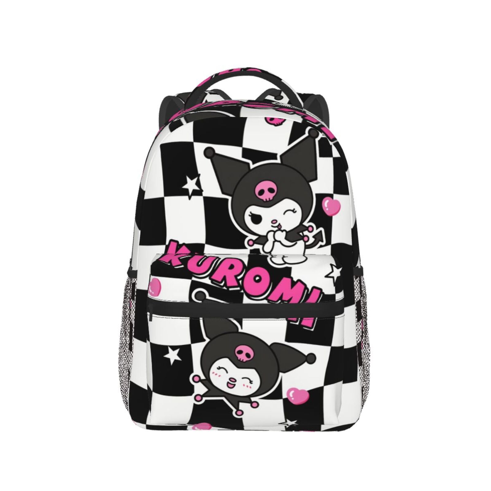 Kuromi Black and white grid Backpack,Polyester Travel Backpack for ...