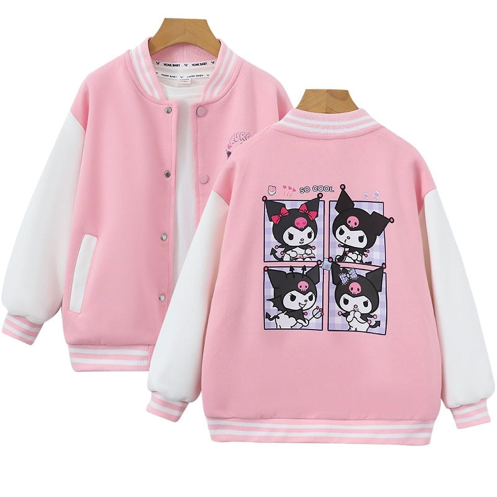 Kuromi Bomber Jacket Girls Varsity Jacket Long Sleeve Zip Baseball Coat ...