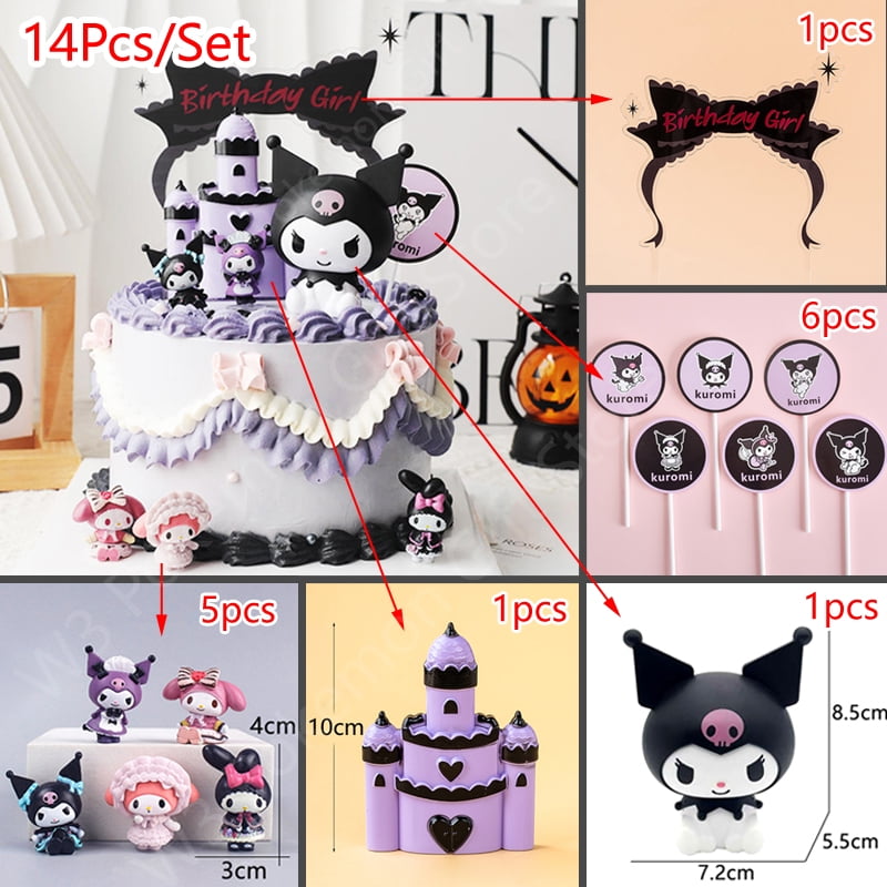 Kuromi Cake Topper Anime Sanrio Action Figure Flag Happy Birthday ...