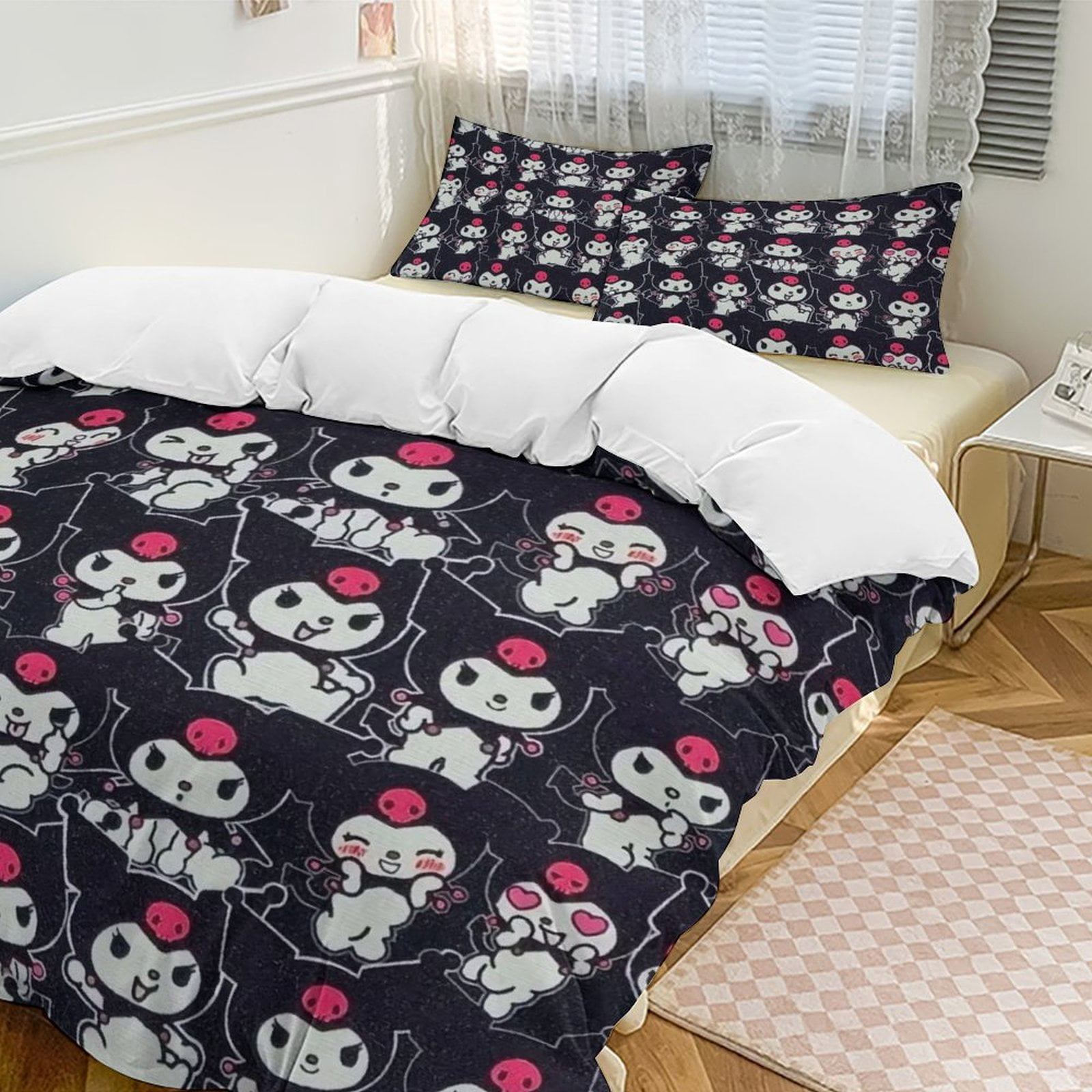 Kuromi Cartoon Home Bed 3-piece Set, Polyester Wash Student Dormitory ...