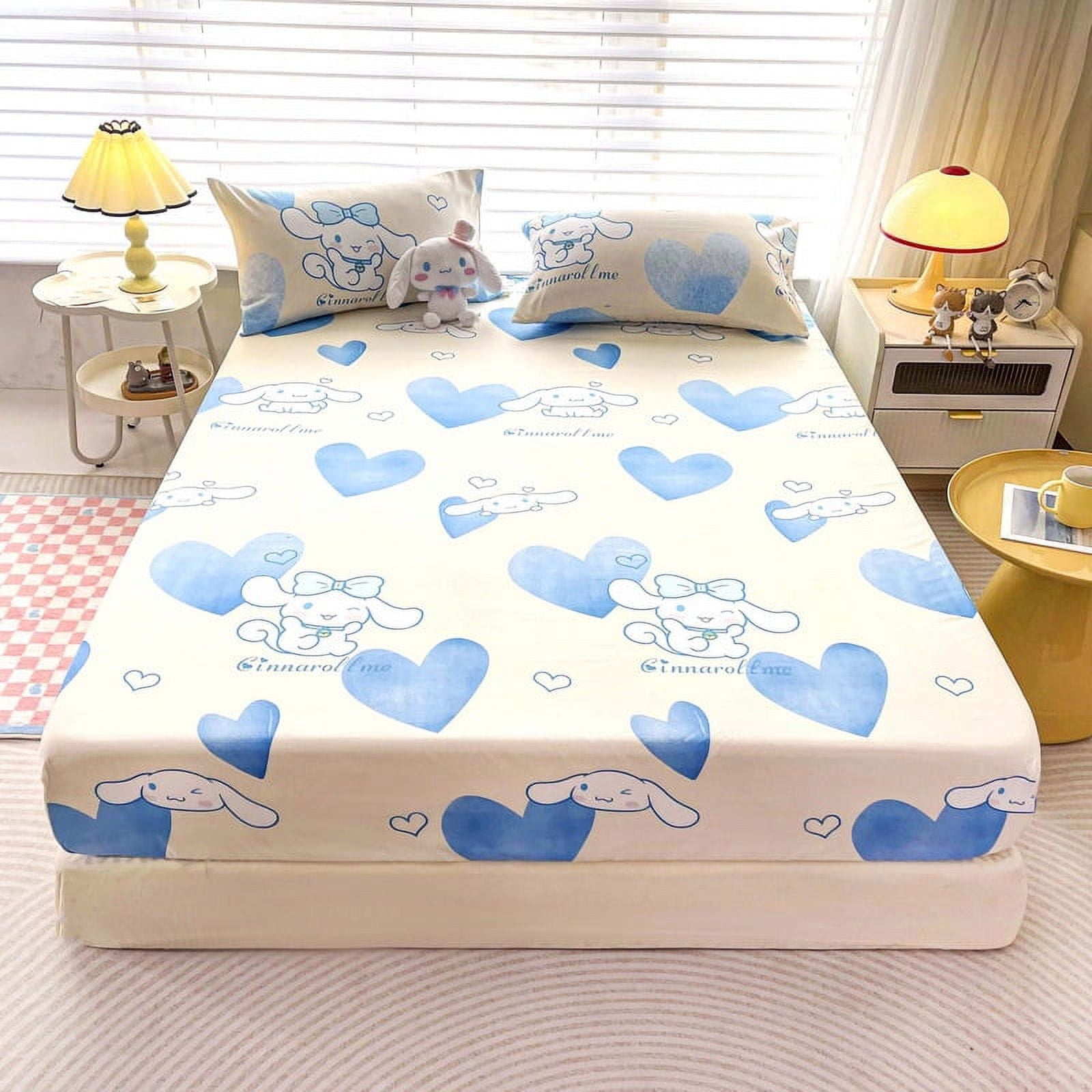 Kuromi Cinnamoroll Cartoon fitted bed sheet 3pcs set(bed hat+2pillow ...