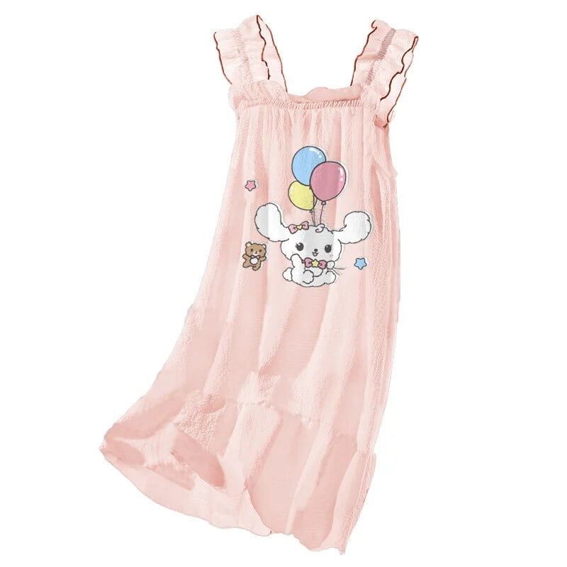 Kuromi Cinnamoroll Summer Ice Silk Cotton Gauze Girls Nightgown ...