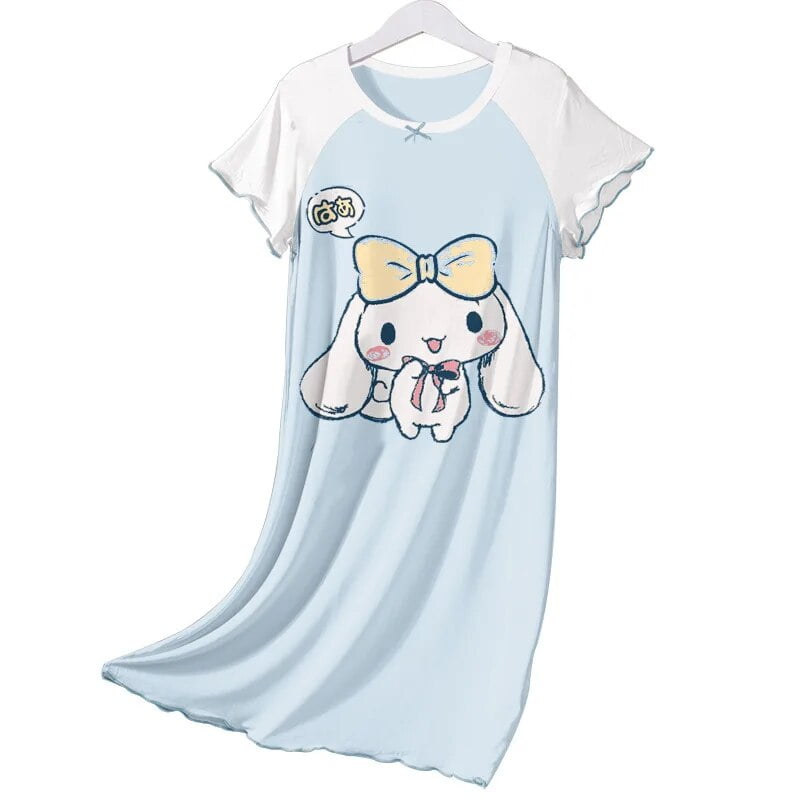 Kuromi Cinnamoroll Summer Ice Silk Cotton Gauze Girls Nightgown ...