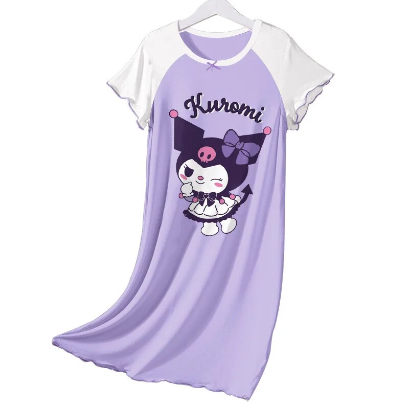 Kuromi Cinnamoroll Summer Ice Silk Cotton Gauze Girls Nightgown ...