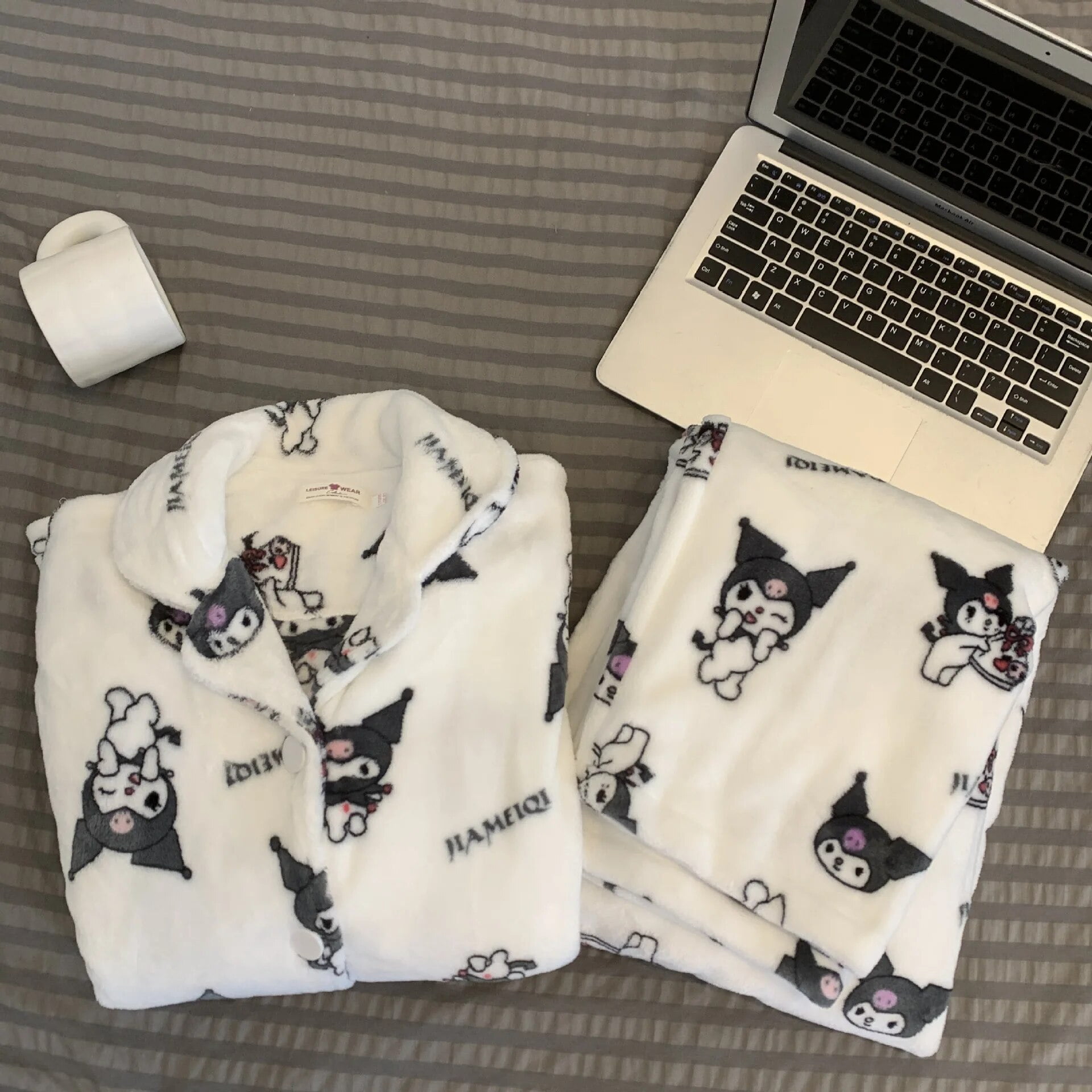 Kuromi Coral Fleece Pajamas Sanrio Anime Kawaii Korean Version Ins ...