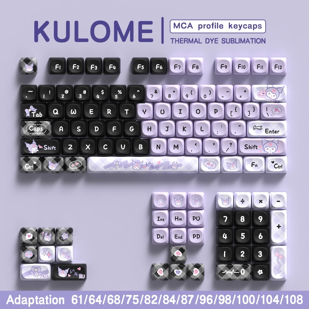 Kuromi Cute Black Pink Purple Theme Keycap 138/158 Keys Mda High Pbt ...