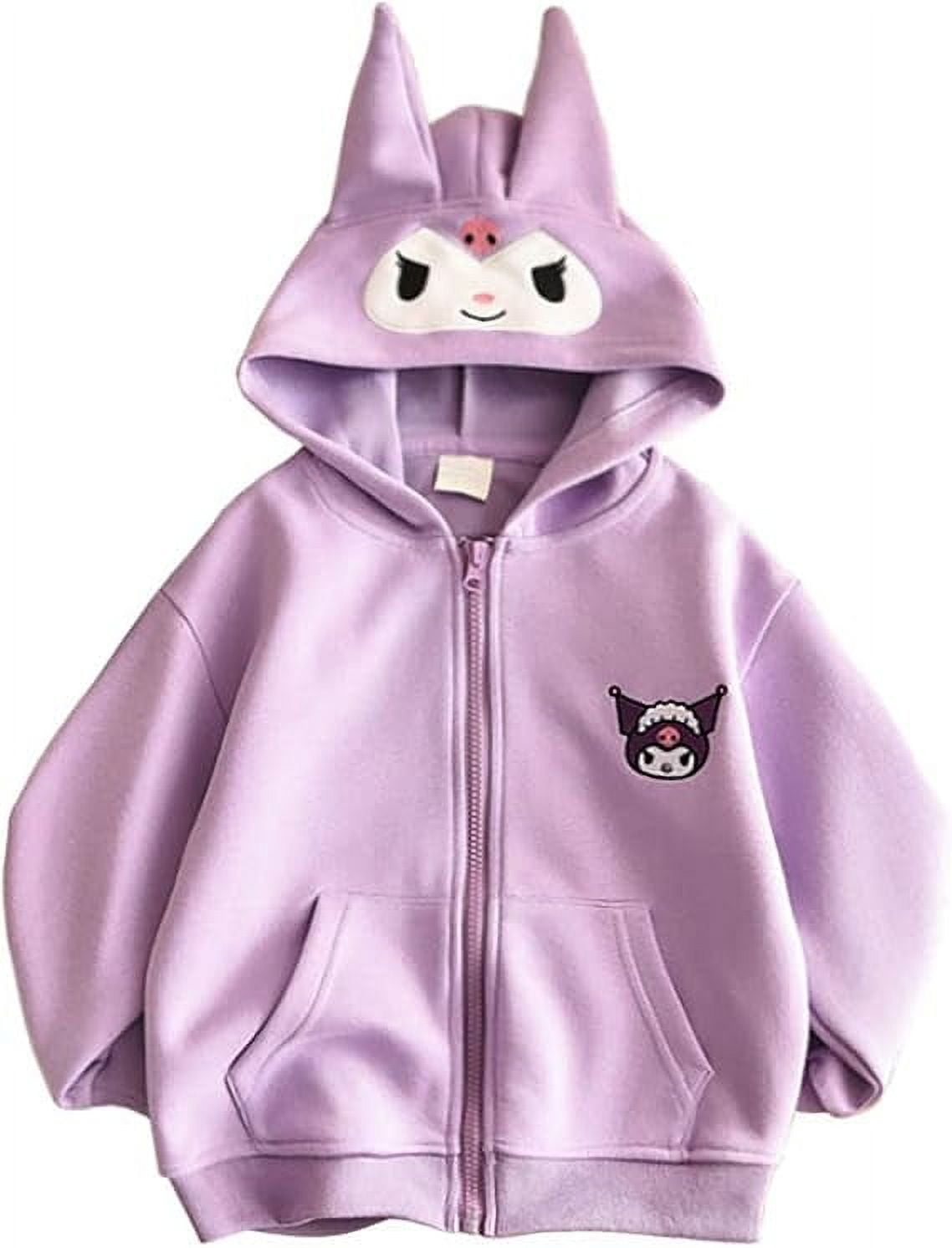 Kuromi Full Zip Hoodie Sweatshirt Cartoon Ears Hooded Zippered Jacket ...