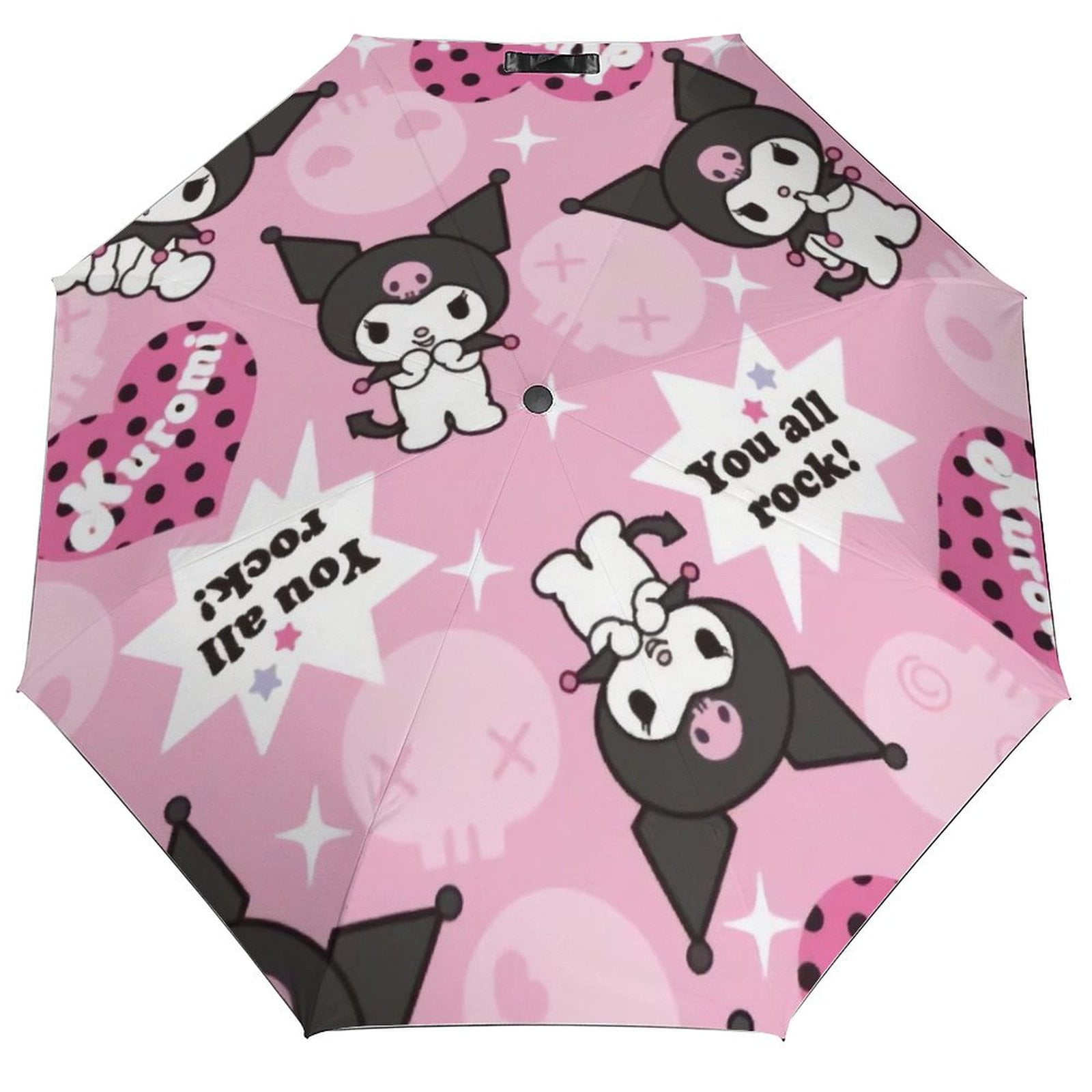 Kuromi Kawaii Travel Automatic Folding Rain Umbrellas with Cover Bag ...