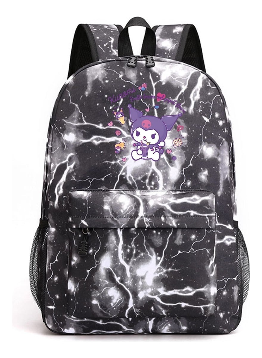 Kuromi Lightning Pattern Starry Night Black Backpack, Lightweight Anime ...