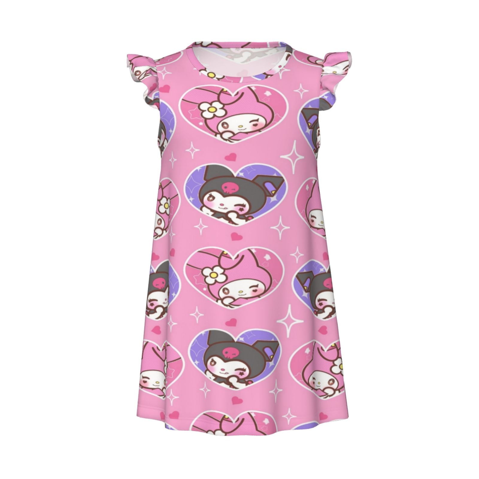 Kuromi Little Girls Nightgowns Soft Flutter Sleeve Night Dress Pajamas ...