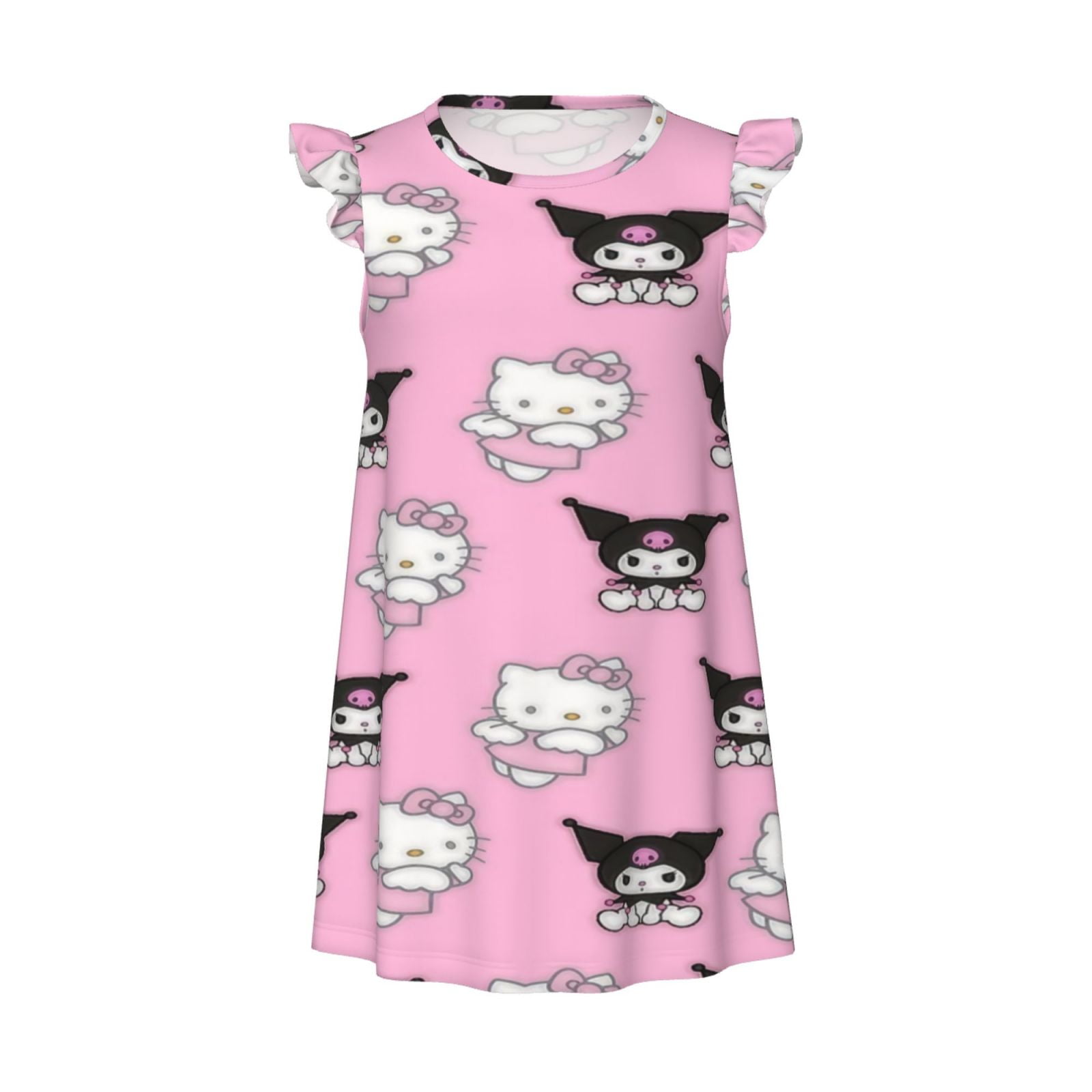 Kuromi Little Girls Nightgowns Soft Flutter Sleeve Night Dress Pajamas ...