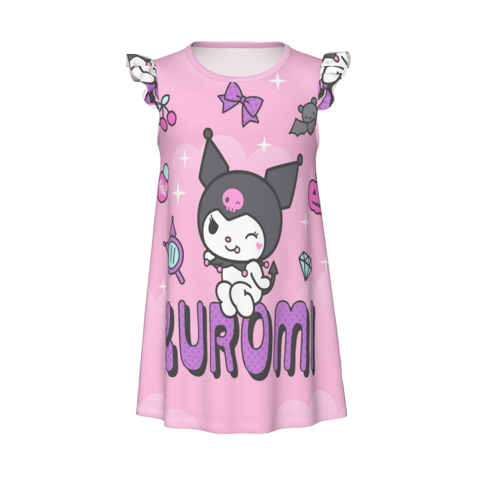Kuromi Little Girls Nightgowns Soft Flutter Sleeve Night Dress Pajamas ...