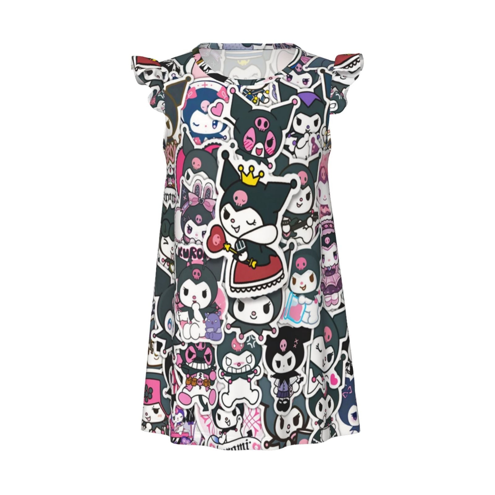 Kuromi Little Girls Nightgowns Soft Flutter Sleeve Night Dress Pajamas ...