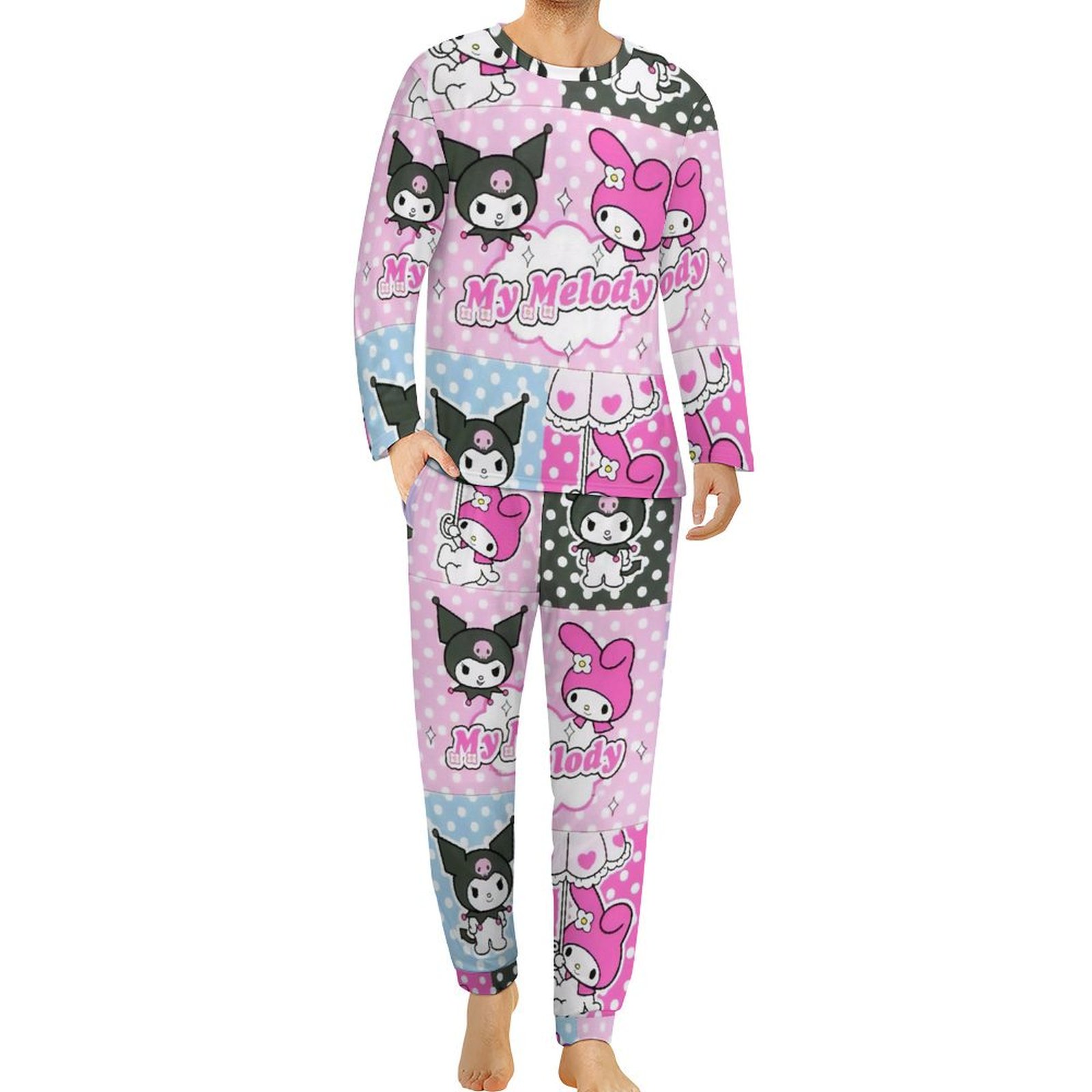 Kuromi Men's Long Sleeve Pajama，Soft Sleepwear Pjs Long for Comfortable ...